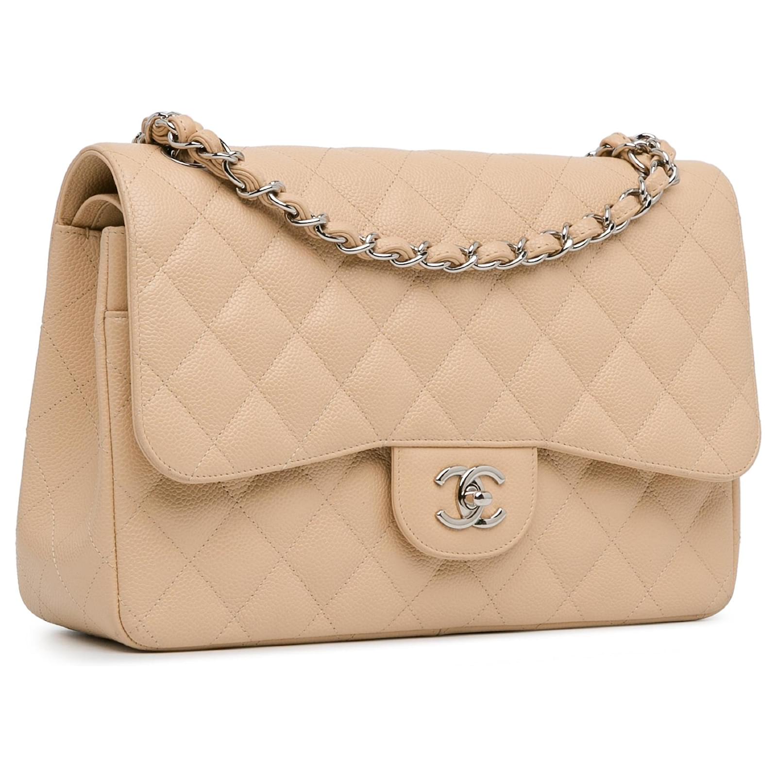 Tan Chanel Jumbo Classic Caviar Double Flap Shoulder Bag Camel Leather ...
