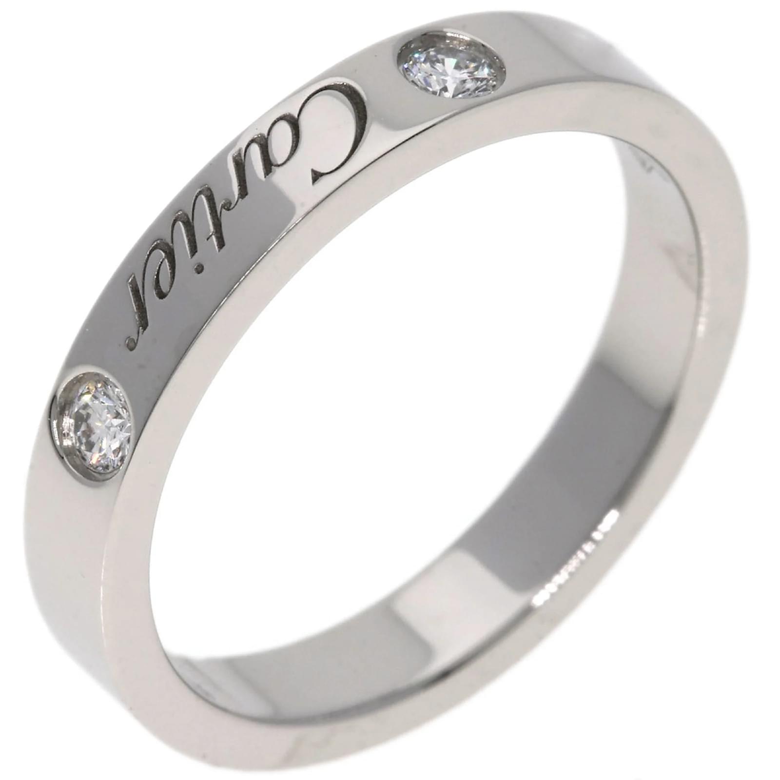 Cartier Engraved 2P Diamond Platinum Band Ring ref.1448375 - Joli Closet