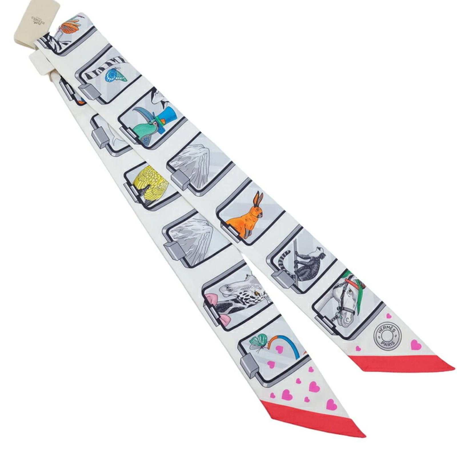 Hermès Hermes Story Scarf Twilly Heart Animal White Red Silk ref ...