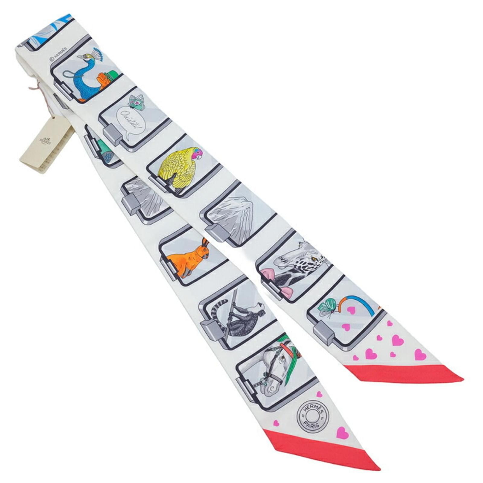 Hermès Hermes Story Scarf Twilly Heart Animal White Red Silk ref ...