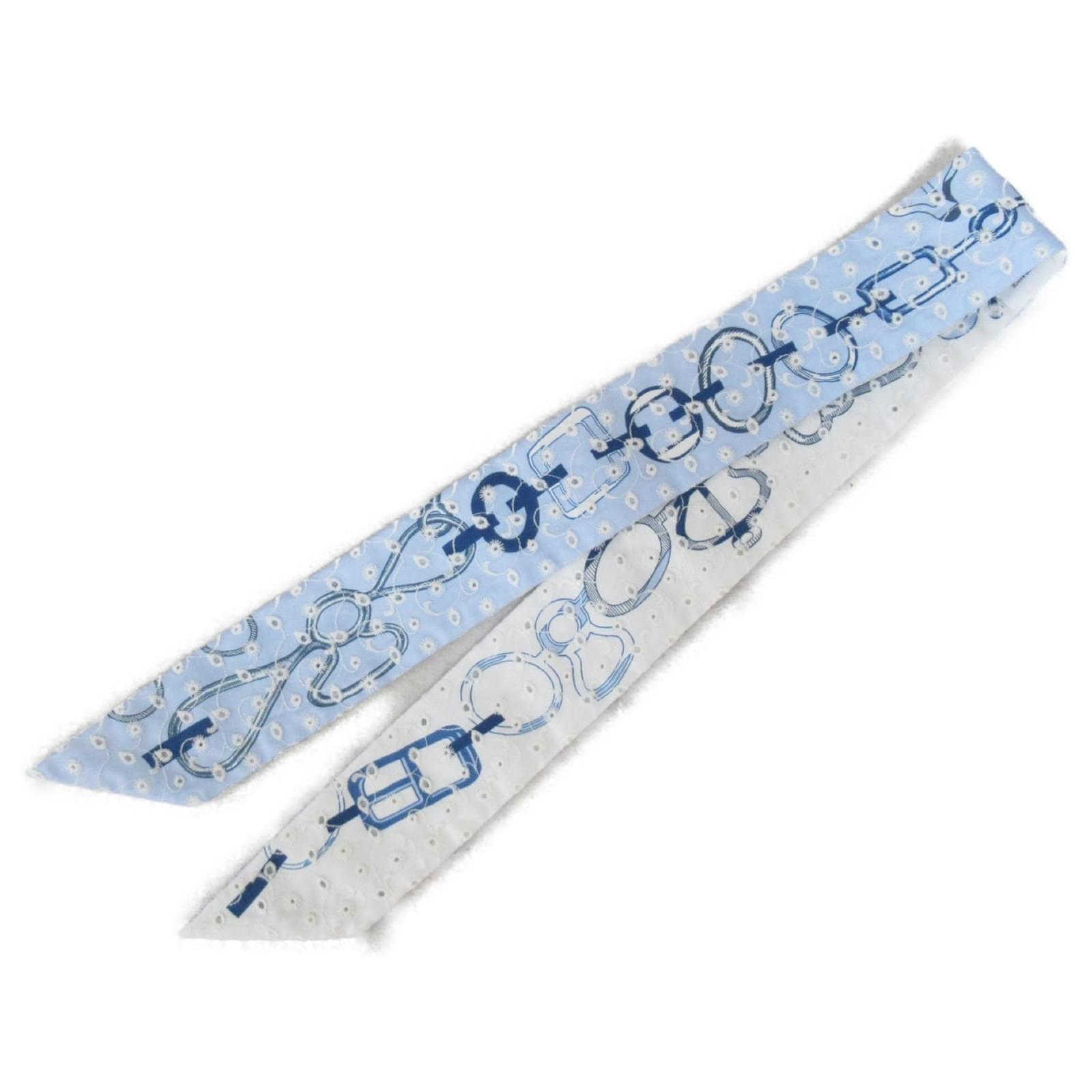 Hermès Hermes Twilly Scarf in Light Blue and White Silk ref.1523778 ...