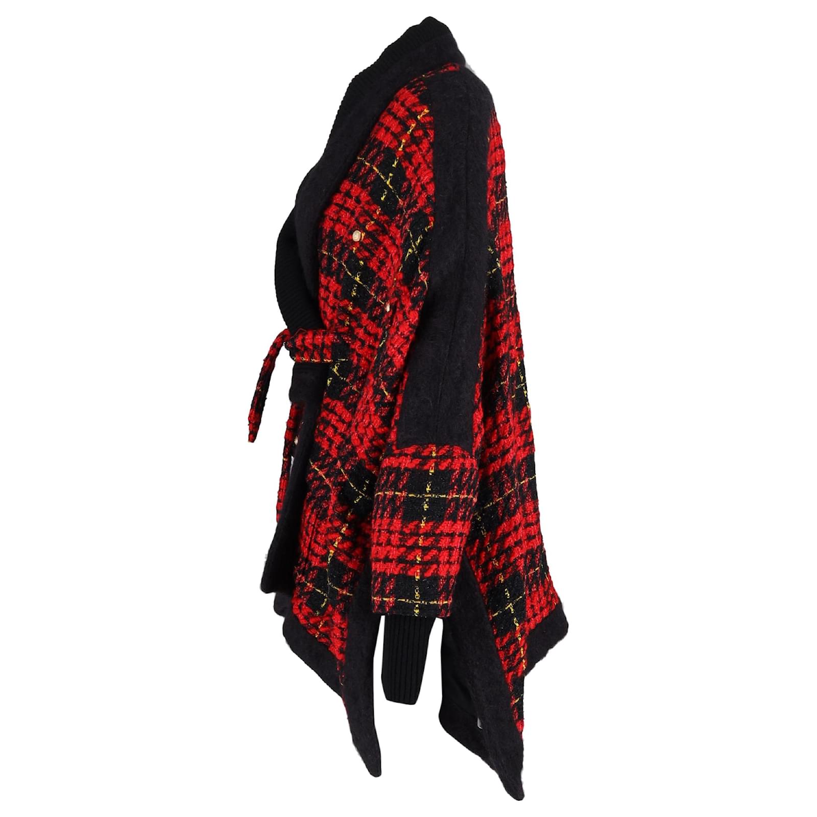 Balmain Oversized Tartan Tweed Jacket In Red Polyester Dark red ref ...