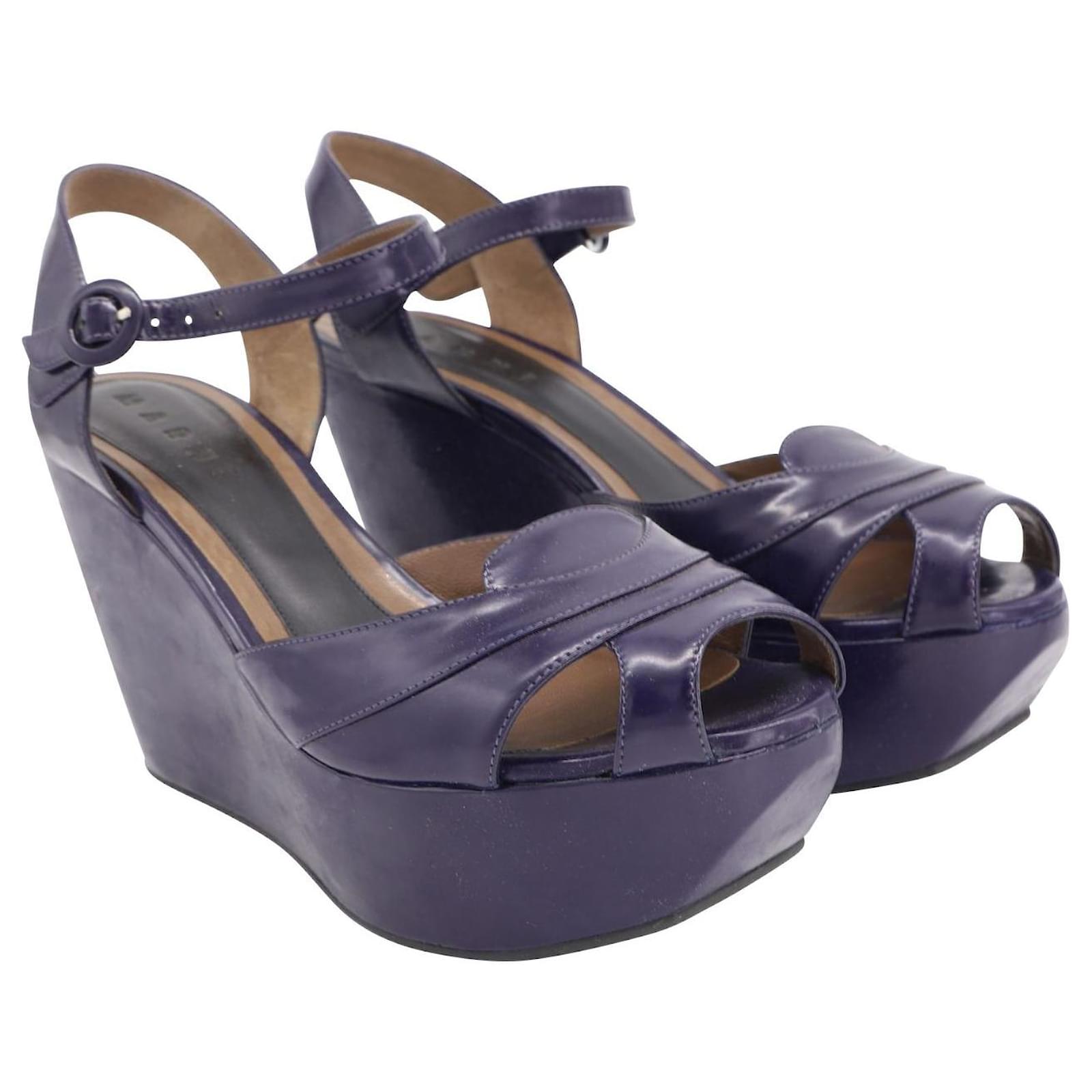 Marni Platform Wedge Sandals in Blue Leather Purple Pony-style calfskin ...