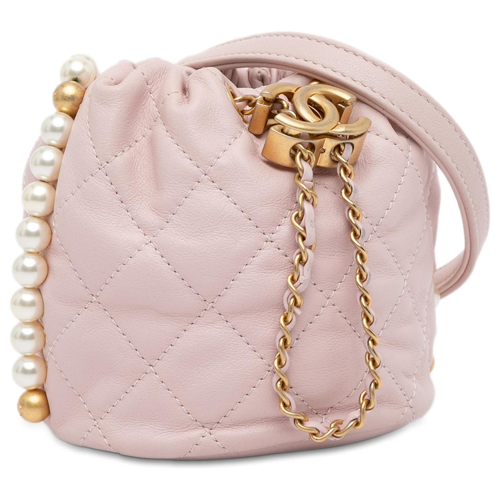 Chanel Pink Mini Calfskin About Pearls Drawstring Bucket Bag Leather ...