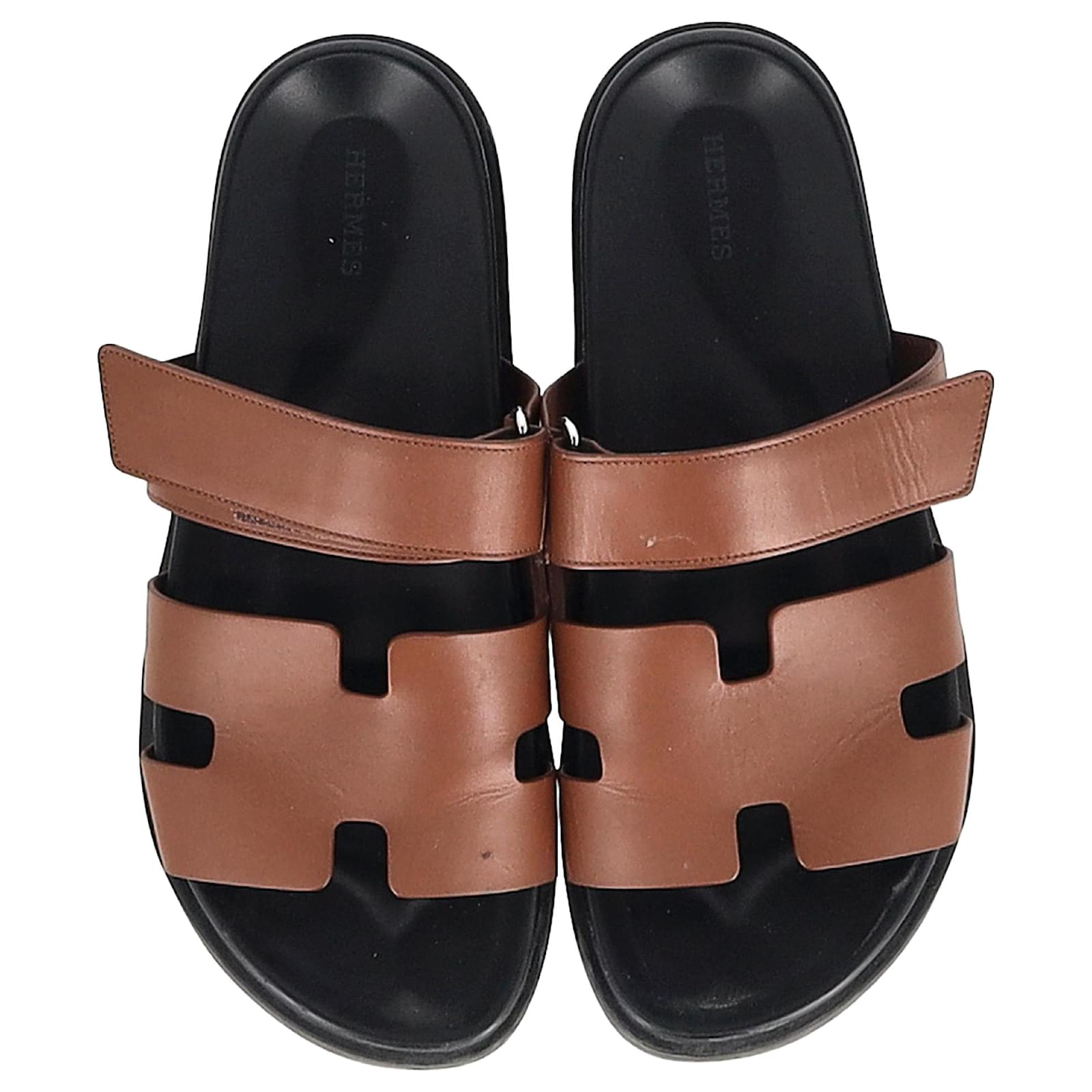 Hermès Chypre Sandals in Brown Leather Red ref.1565169 - Joli Closet