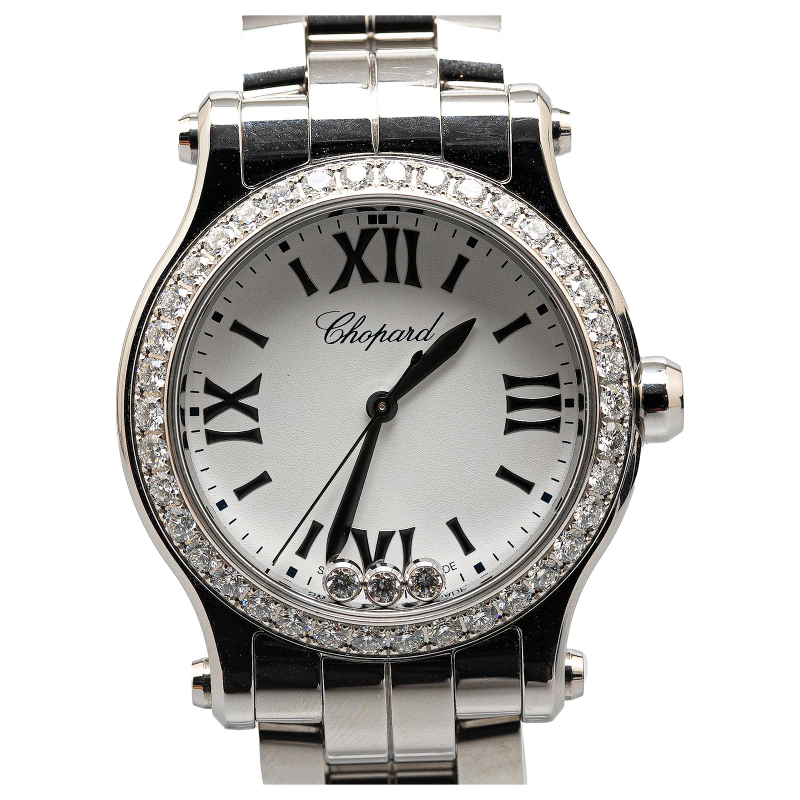 Chopard Silver Quartz Stainless Steel Diamonds Happy Sport Watch ...