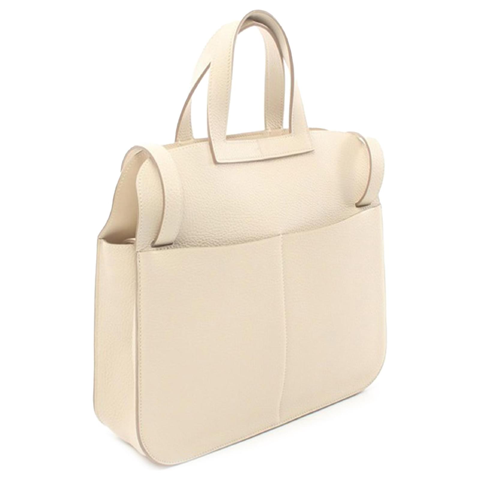 Hermès White Taurillon Clemence Halzan 31 Cream Leather Pony-style ...
