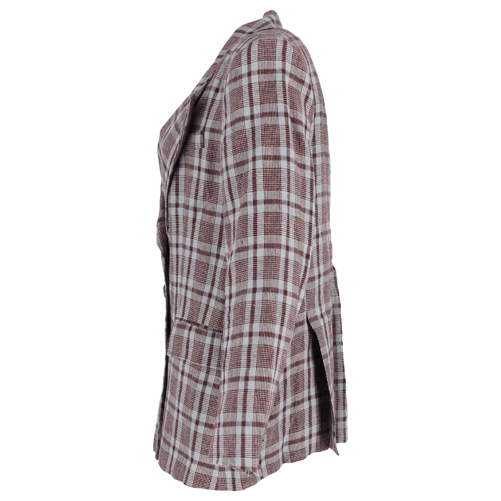 Étoile Isabel Marant Laney Checked Double-Breasted Blazer in Red Linen ...