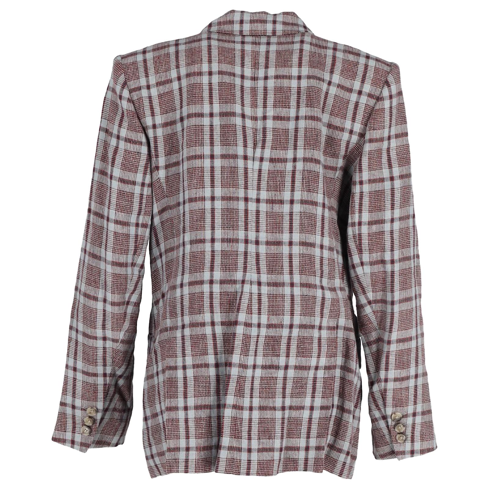 Étoile Isabel Marant Laney Checked Double-Breasted Blazer in Red Linen ...