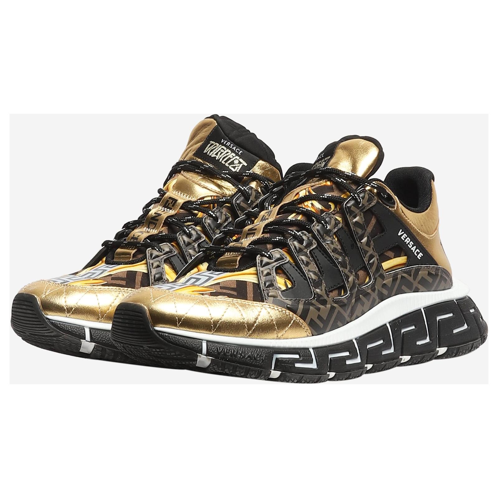 Versace Gold Trigreca trainers - size EU 44 Golden Leather ref.1588722 ...