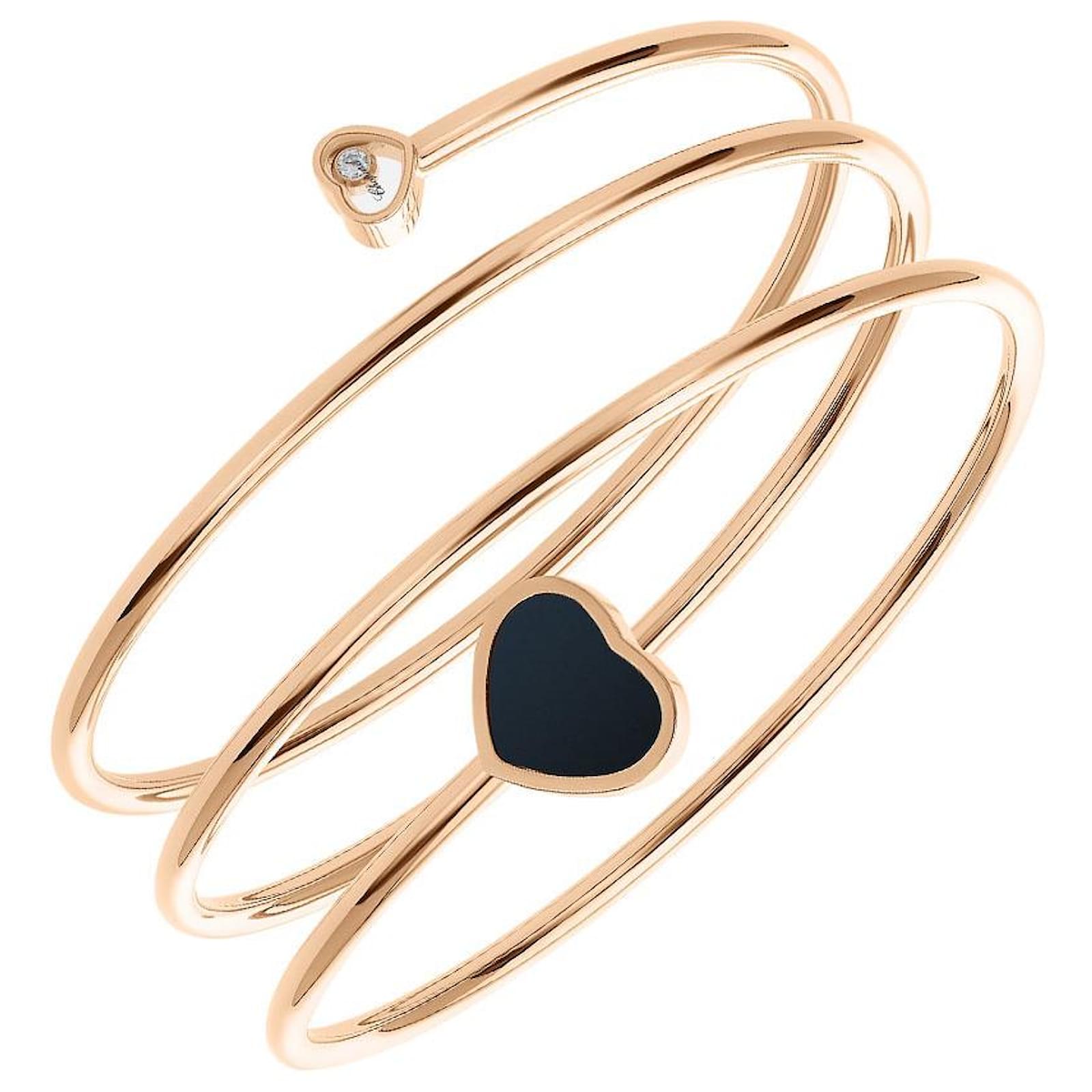 Chopard 18K Rose Gold Diamond Black Onyx Happy Hearts Twist Bracelet ...