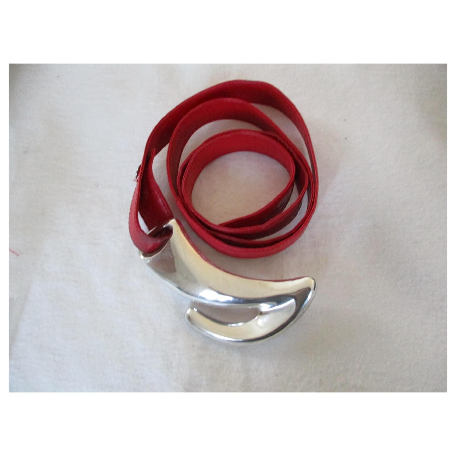 Tiffany & Co Red and silver leather 'fish hook' belt. ref.1591622 ...