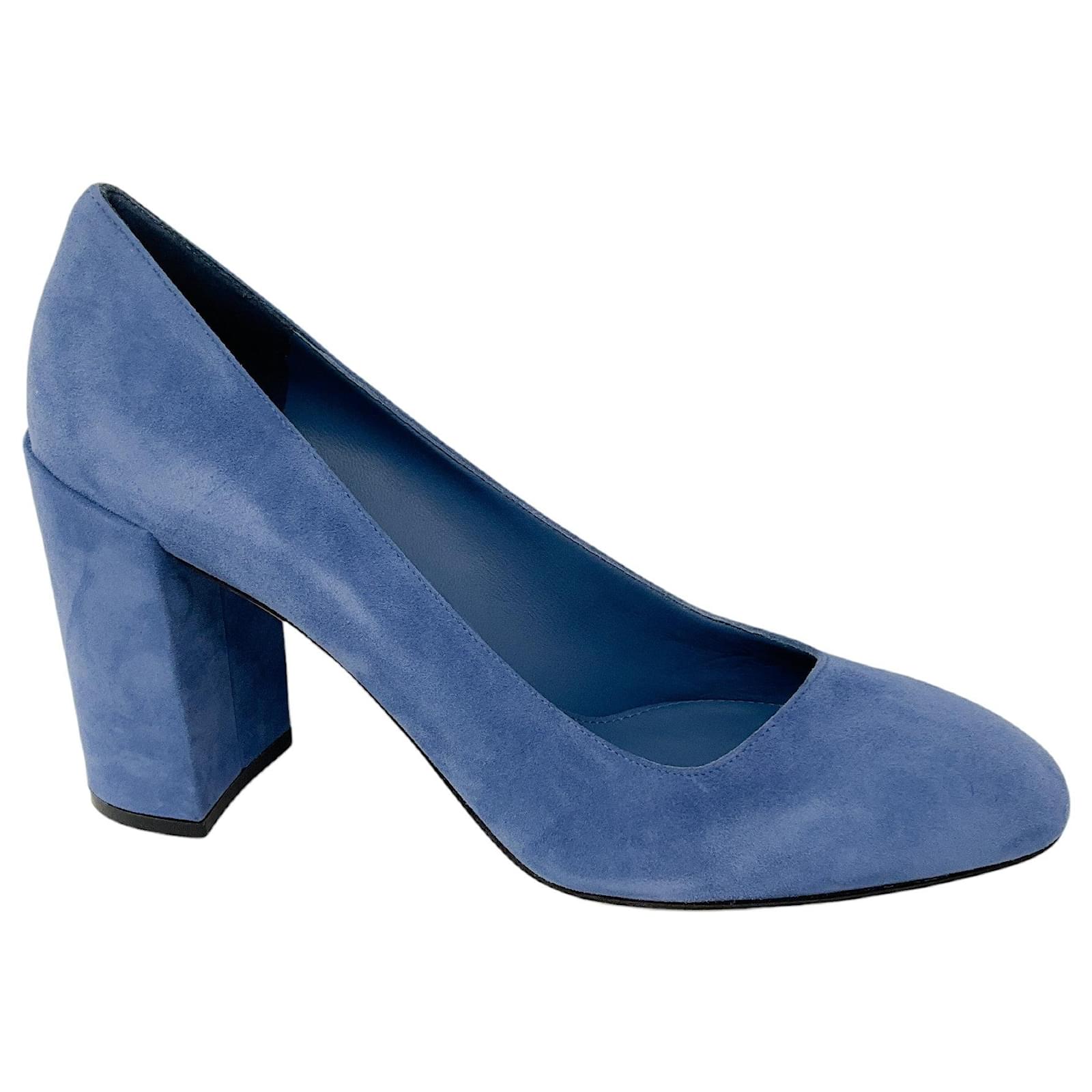 Salvatore Ferragamo Blue Round Toe Suede Pumps (Sold) - Joli Closet