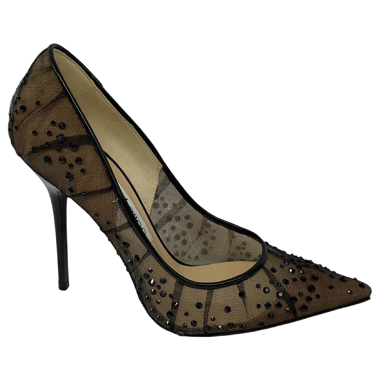 Jimmy Choo Black Rhinestone Embellished Sheer Mesh Pumps Leather ref ...