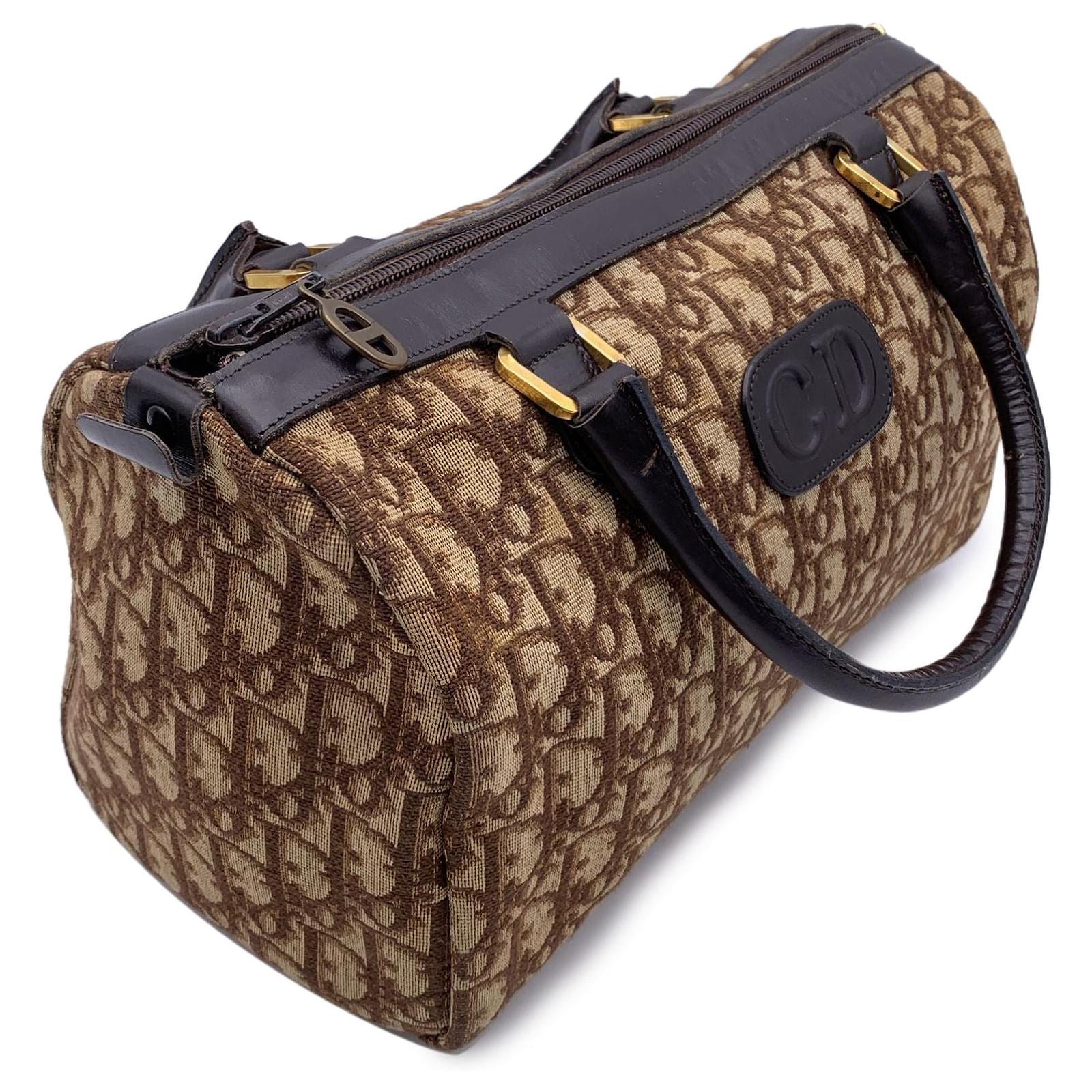 Christian Dior Vintage Brown Logo Oblique Canvas Boston Bag Cloth ref ...