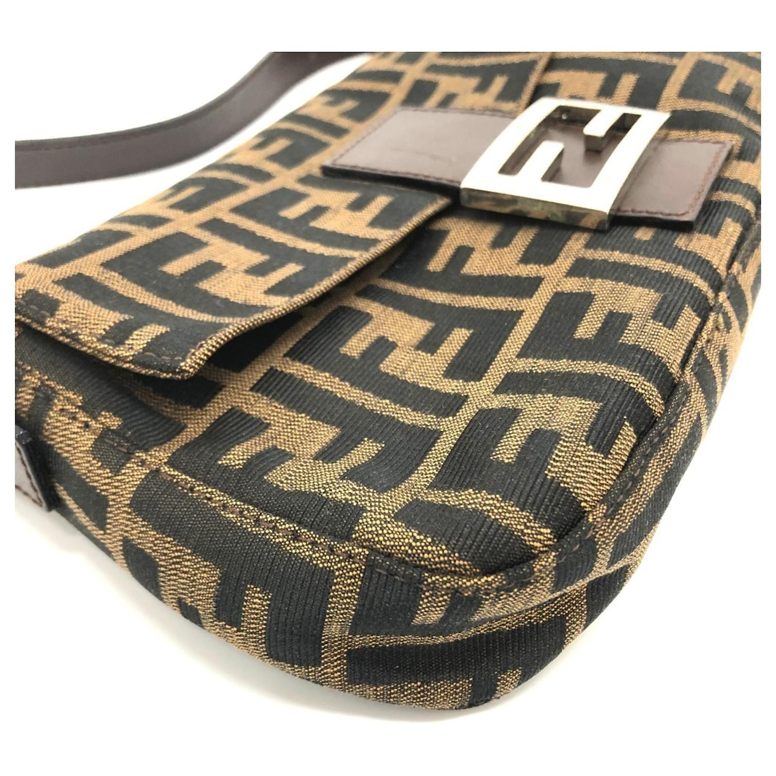 Fendi Zucca Pattern Mamma Bucket Flap Shoulder Bag Brown Leather Cloth ...