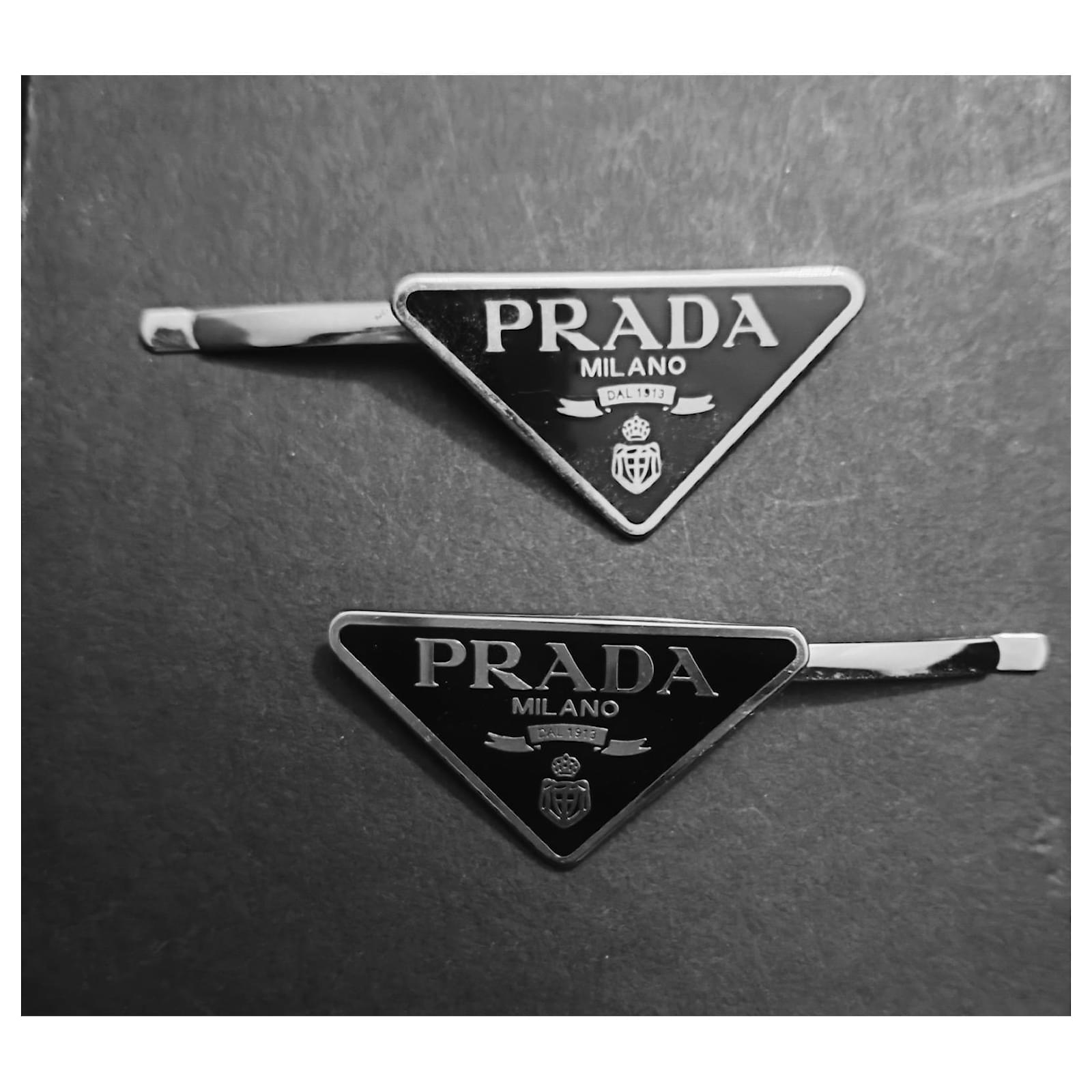 Prada hair clips logo Silvery Metal ref.1618079 - Joli Closet