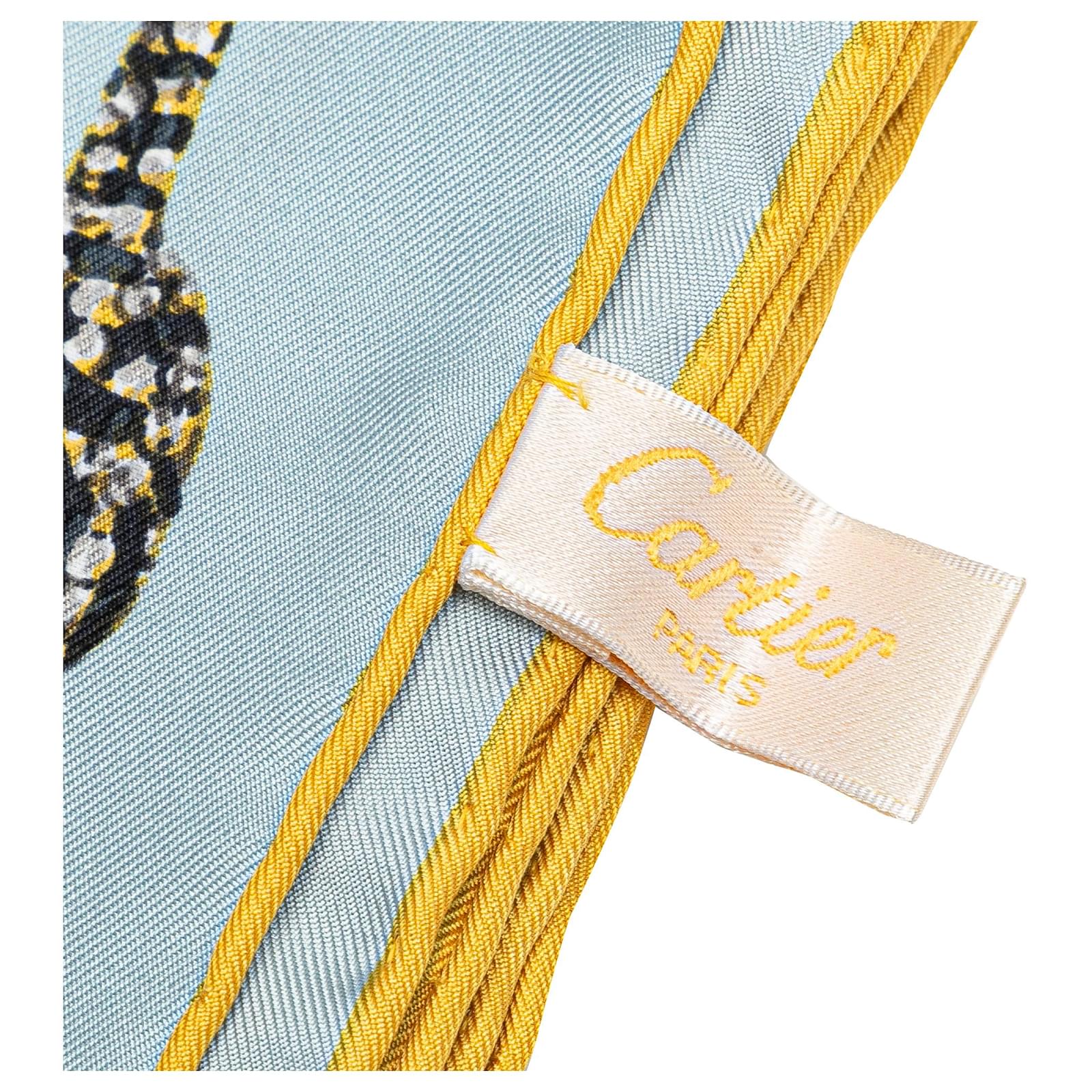 Cartier Blue Panther Silk Scarf Light blue Cloth Satin ref.1619277 ...