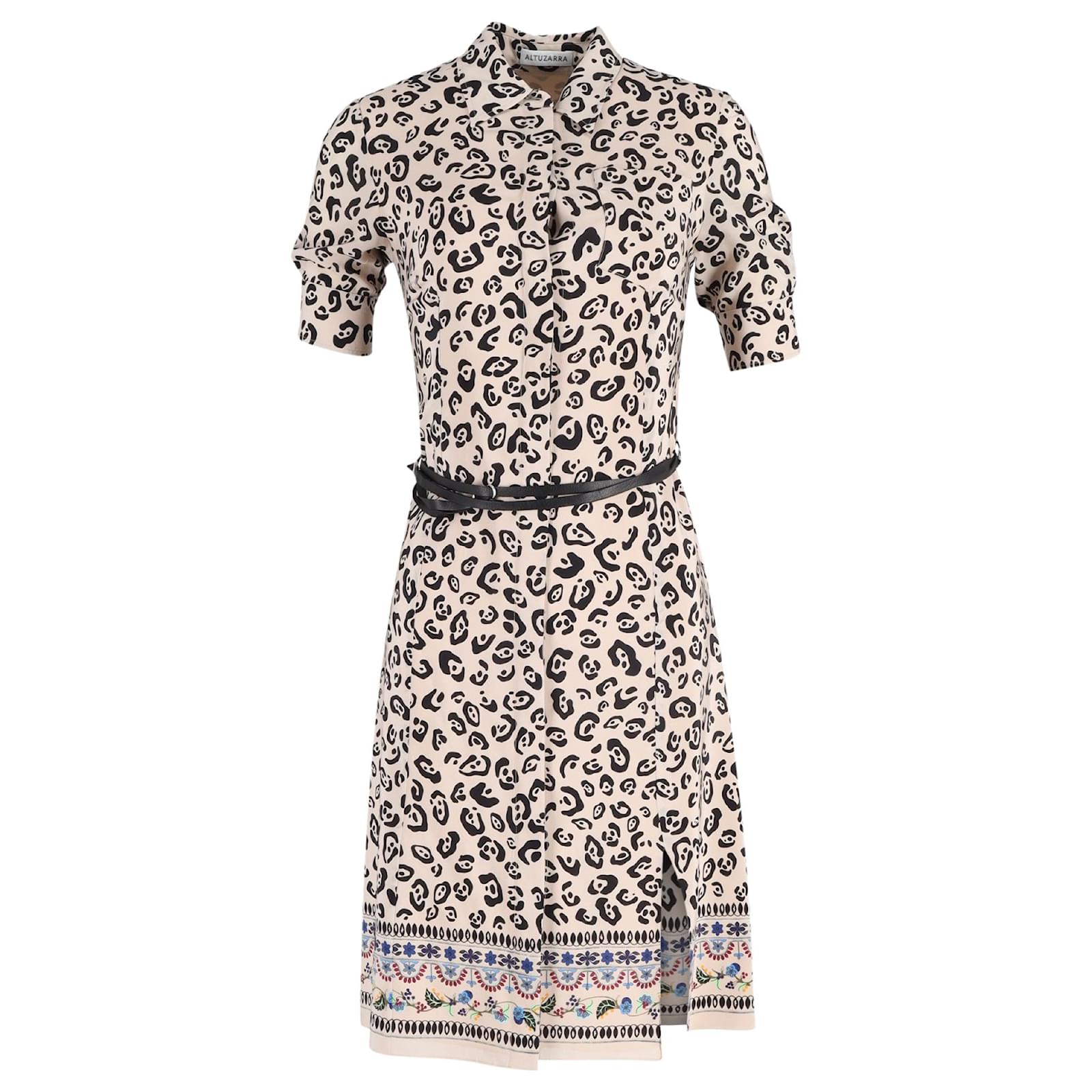 Altuzarra Animal Print Knee-Length Belted Shirt Dress in Cream Silk ...