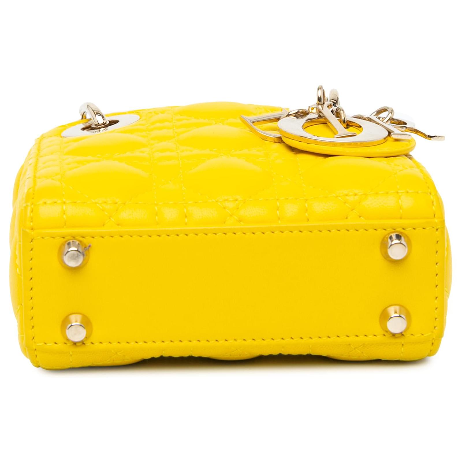 Dior Yellow Micro Lambskin Cannage Lady Dior Leather ref.1631861 - Joli ...