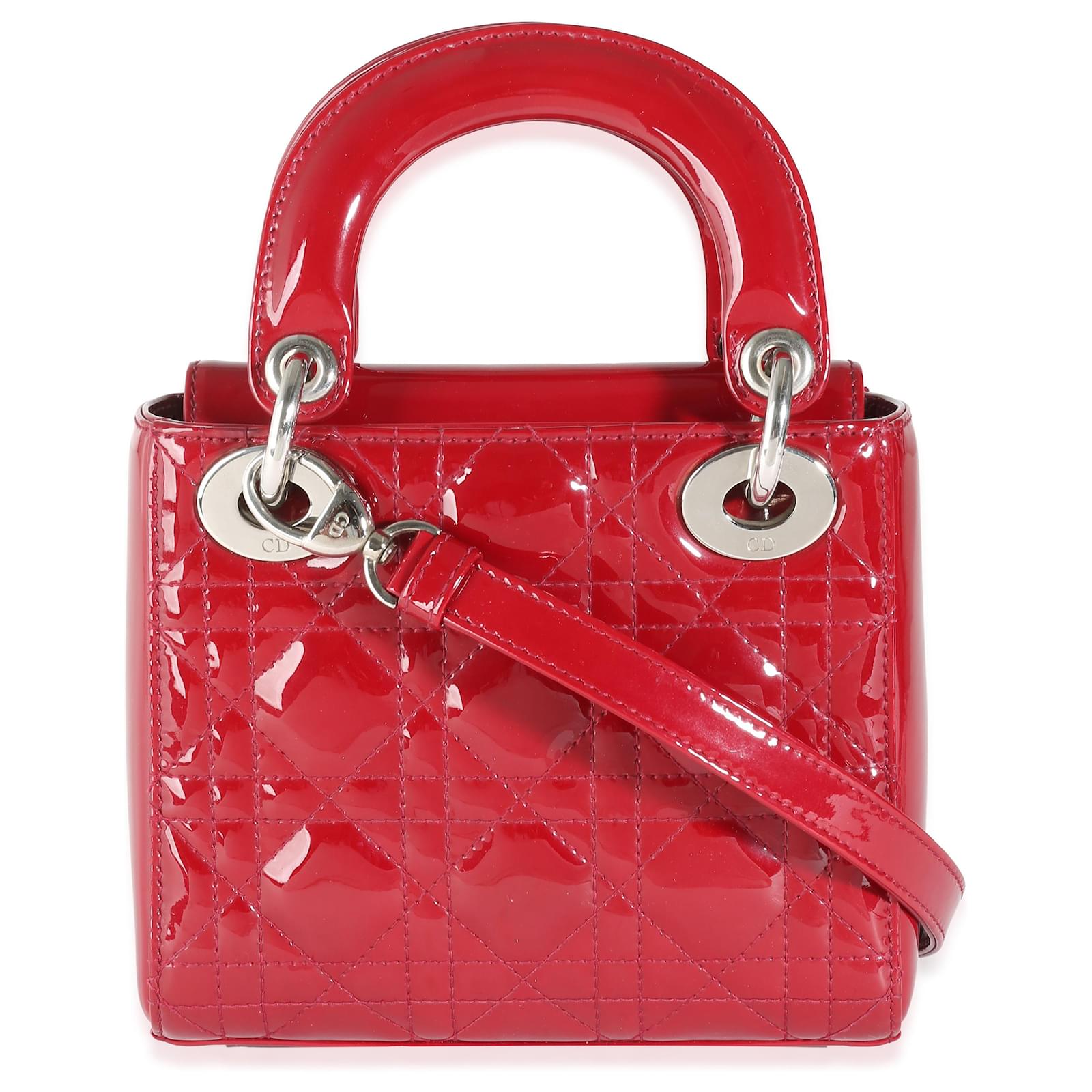 Christian Dior Red Patent Cannage Mini Lady Dior Dark red Leather ...