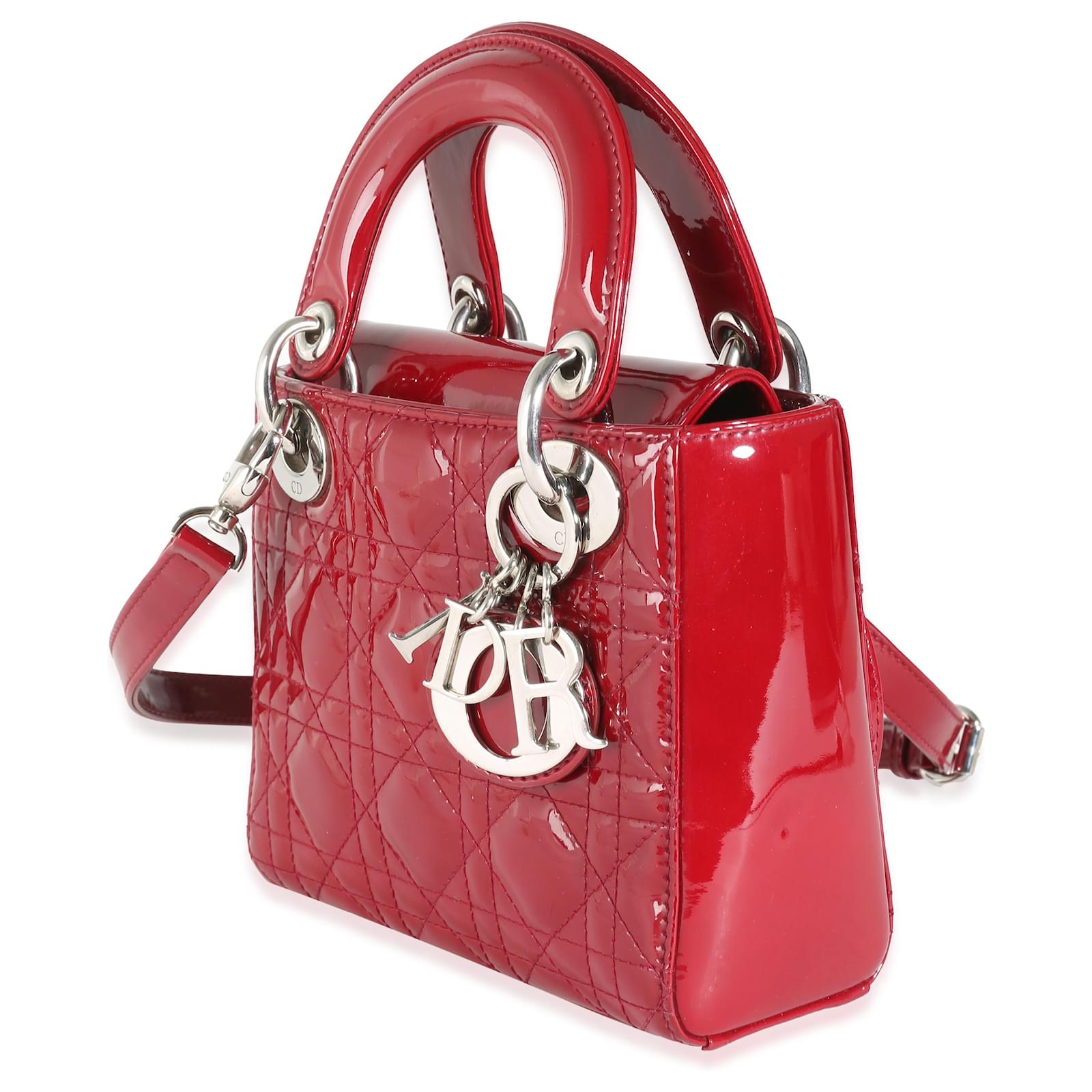 Christian Dior Red Patent Cannage Mini Lady Dior Dark red Leather ...