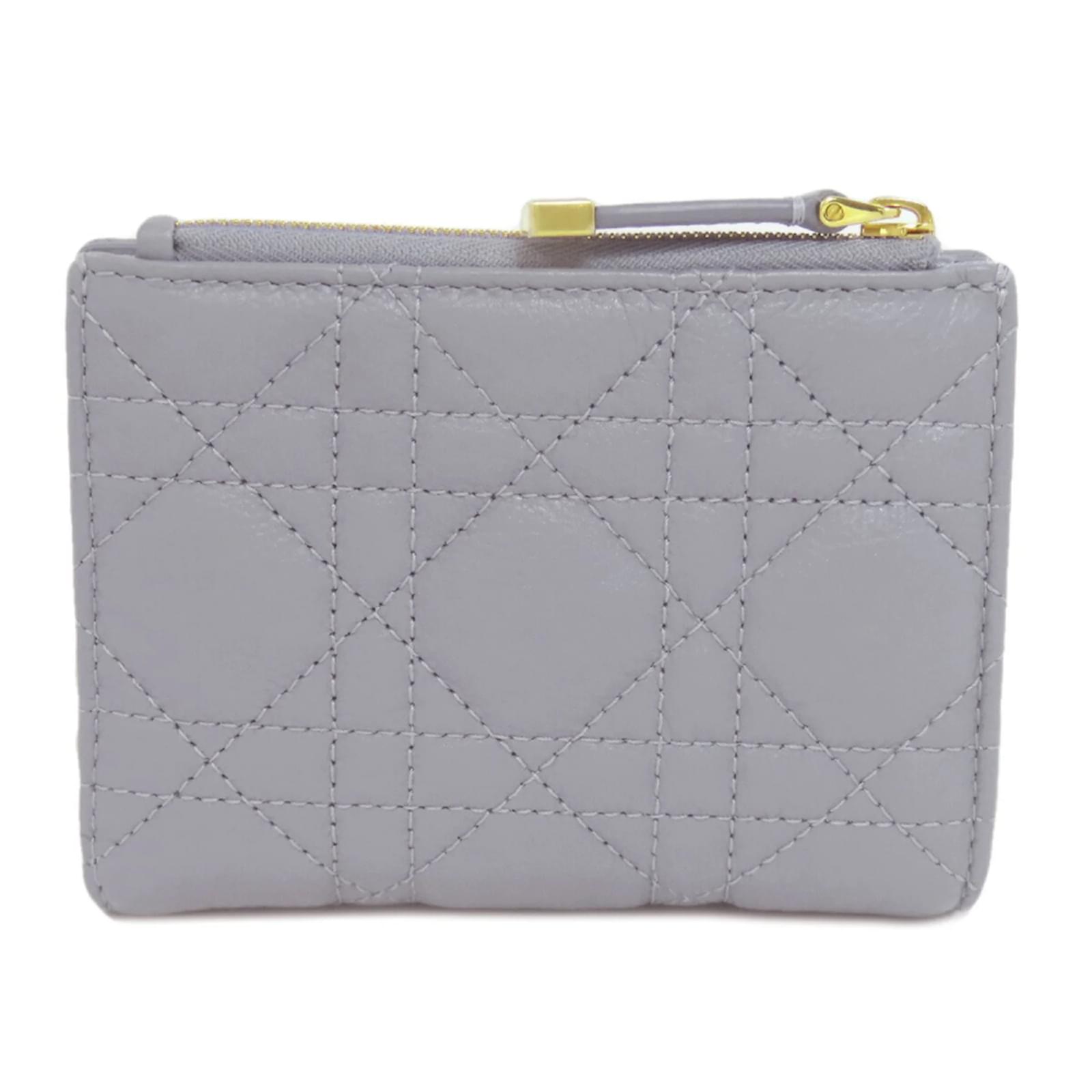 Christian Dior Cannage Bi-fold Wallet Light blue Leather ref.1634402 ...