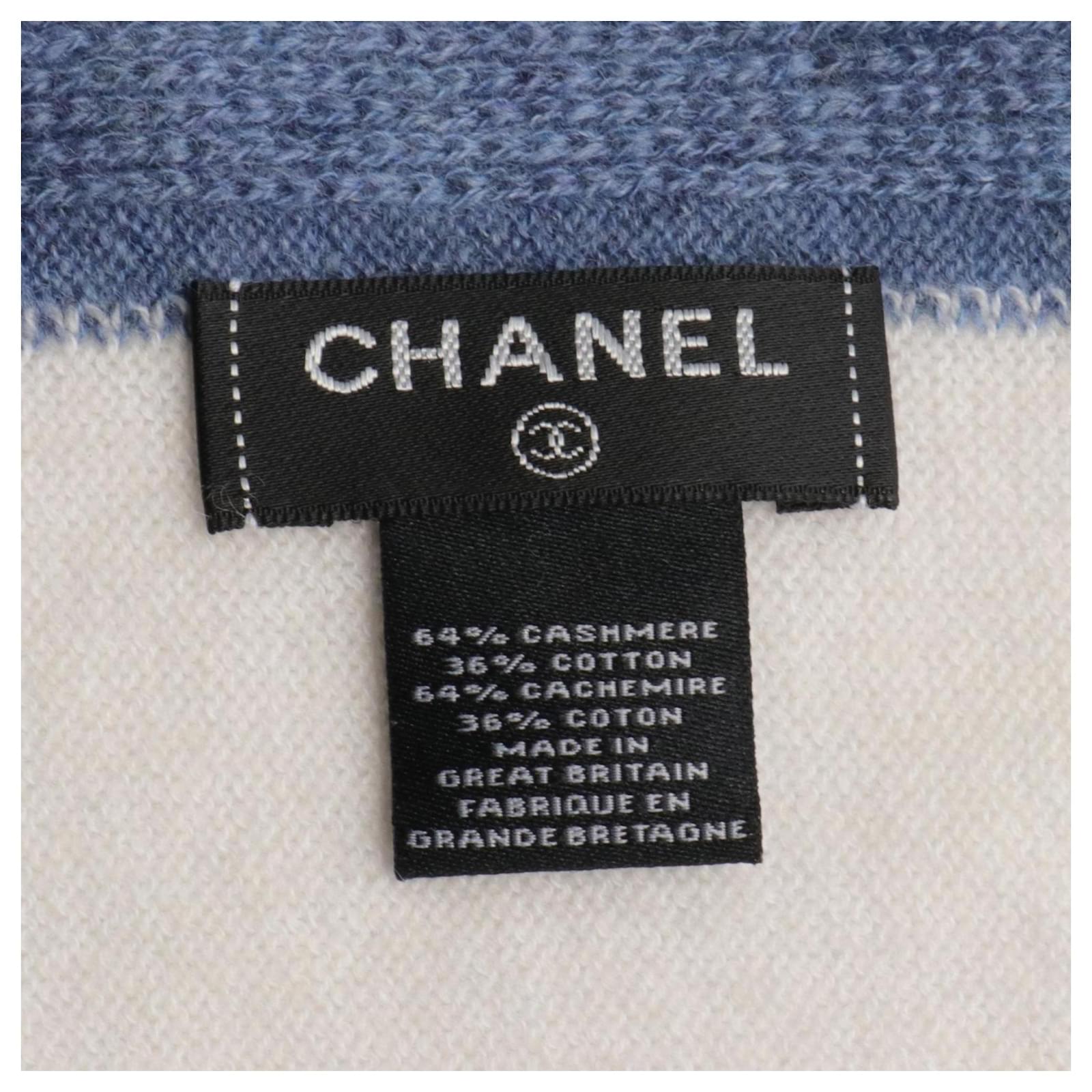 Chanel Cashmere Stole in Blue and Ivory Cream ref.1635971 - Joli Closet
