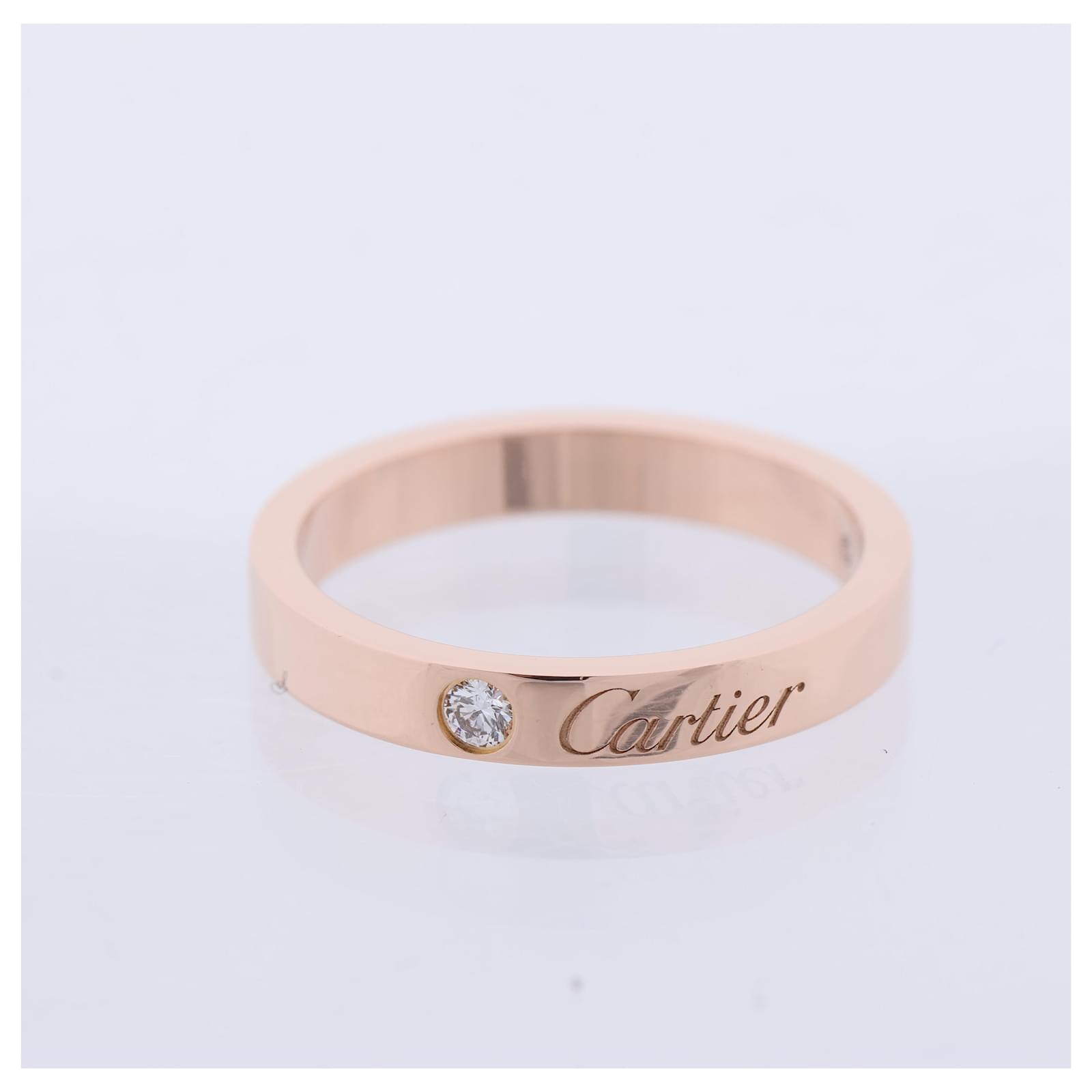 Cartier Engraved 1P Diamond Ring 750(PG) 3.9g 53 Golden Yellow gold ref ...