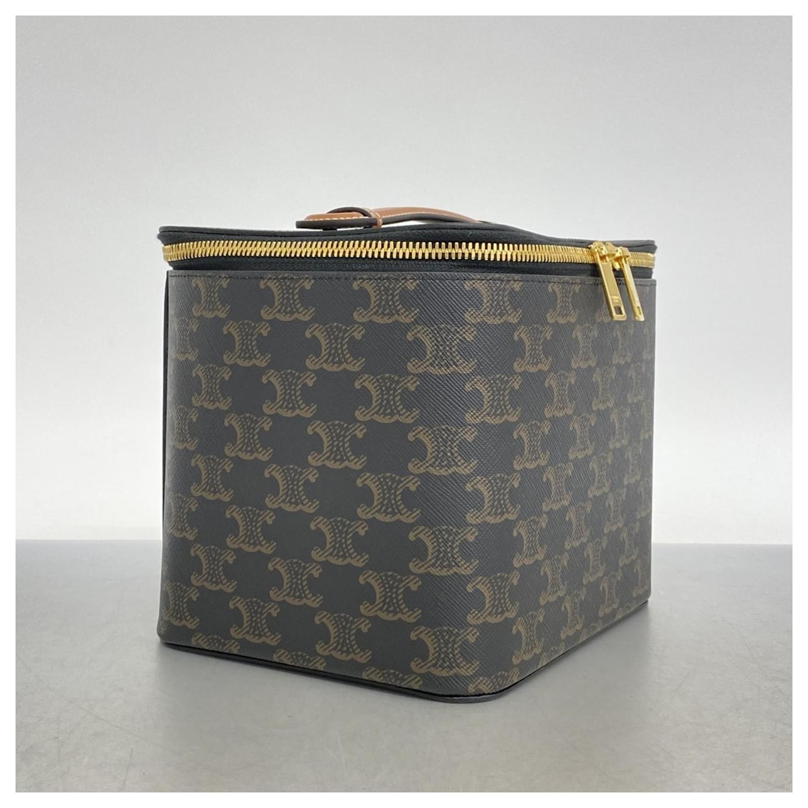 Céline Celine Vanity Bag Triomphe Canvas Calfskin Brown Dark brown ...