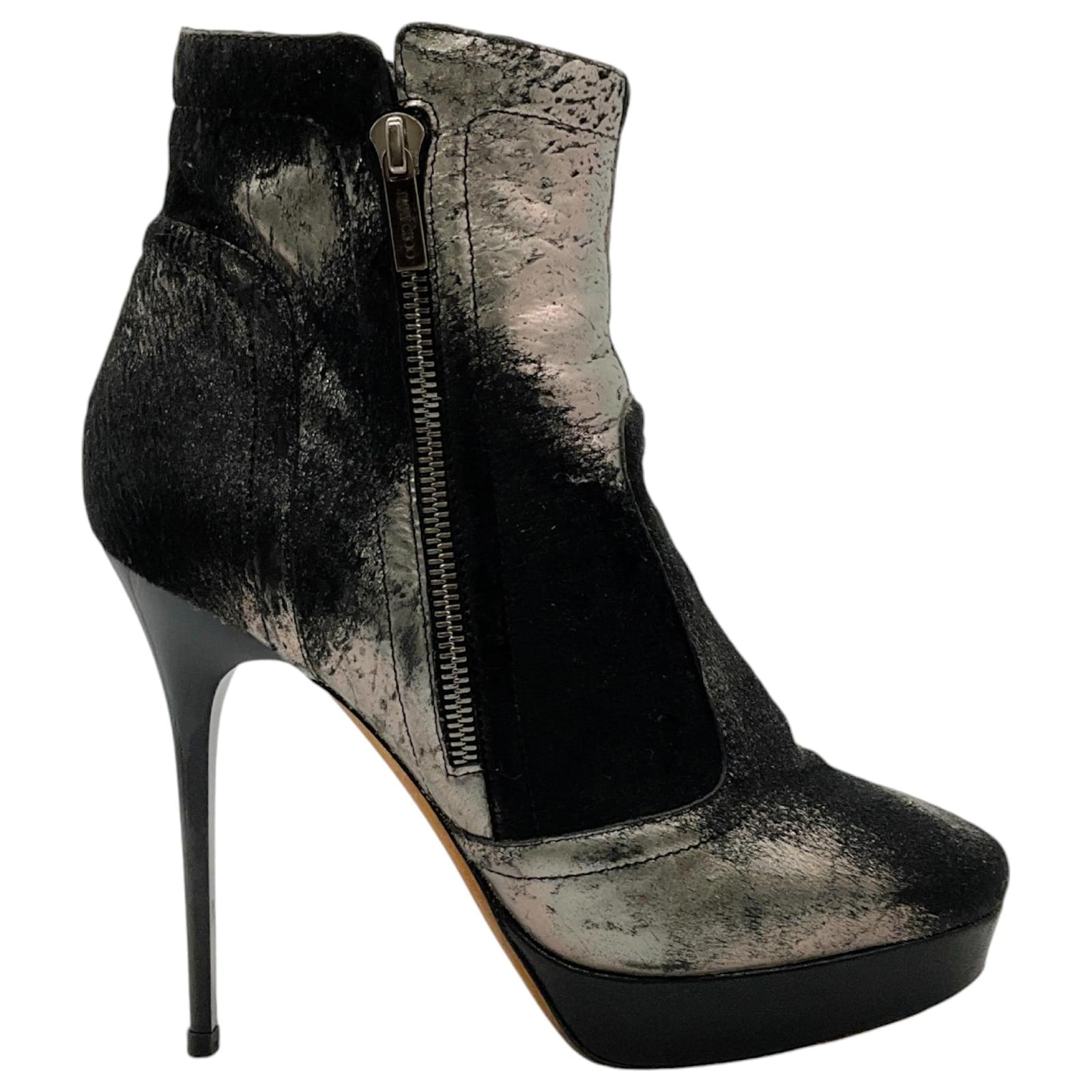 Jimmy Choo Black Metallic Distressed Platform Ankle Boots Leather ref ...