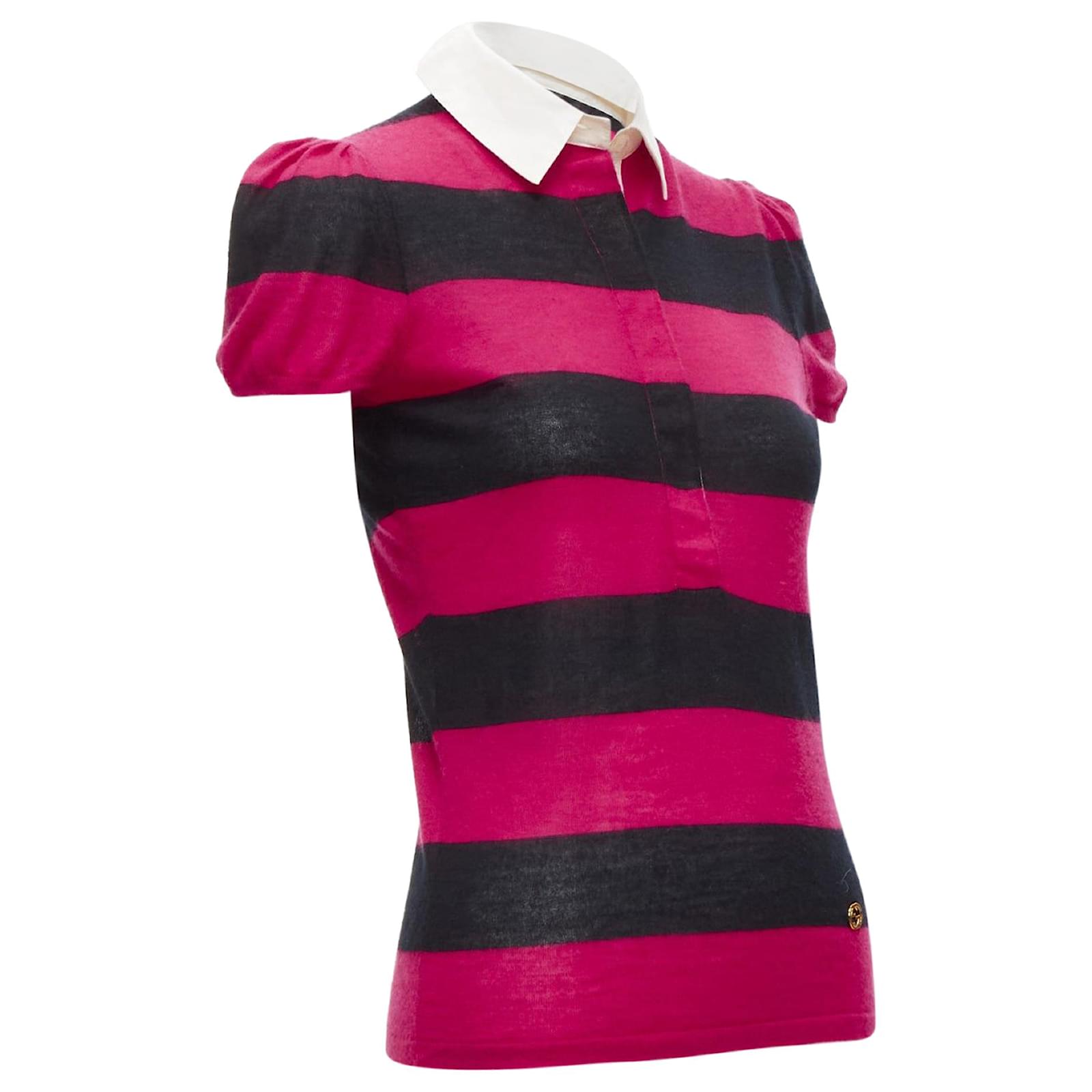 Camisa polo GUCCI 100% cachemira rosa y negra con encanto de logo GG ...