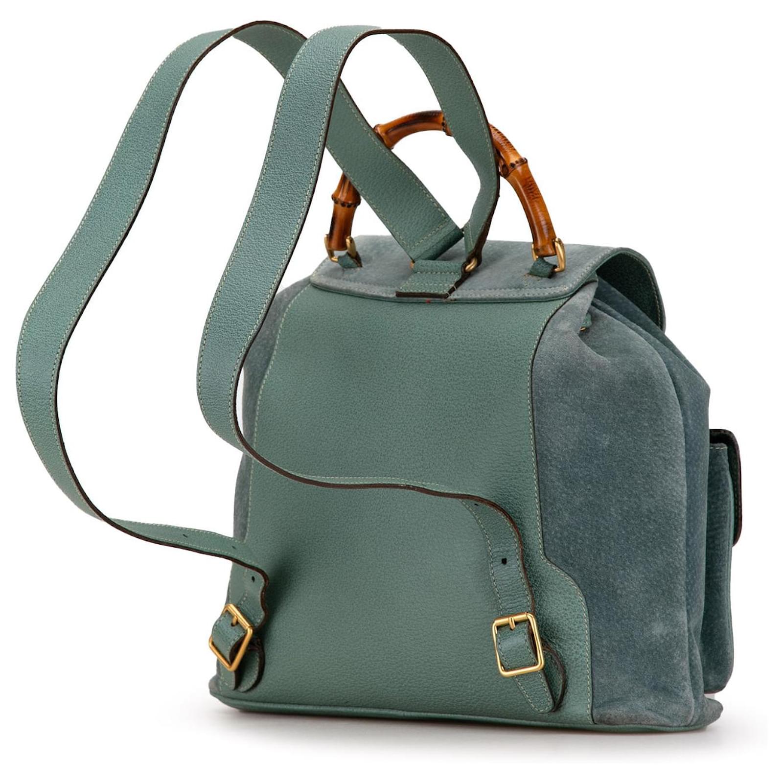 Blue Gucci Suede Bamboo Backpack Leather ref.1664073 - Joli Closet