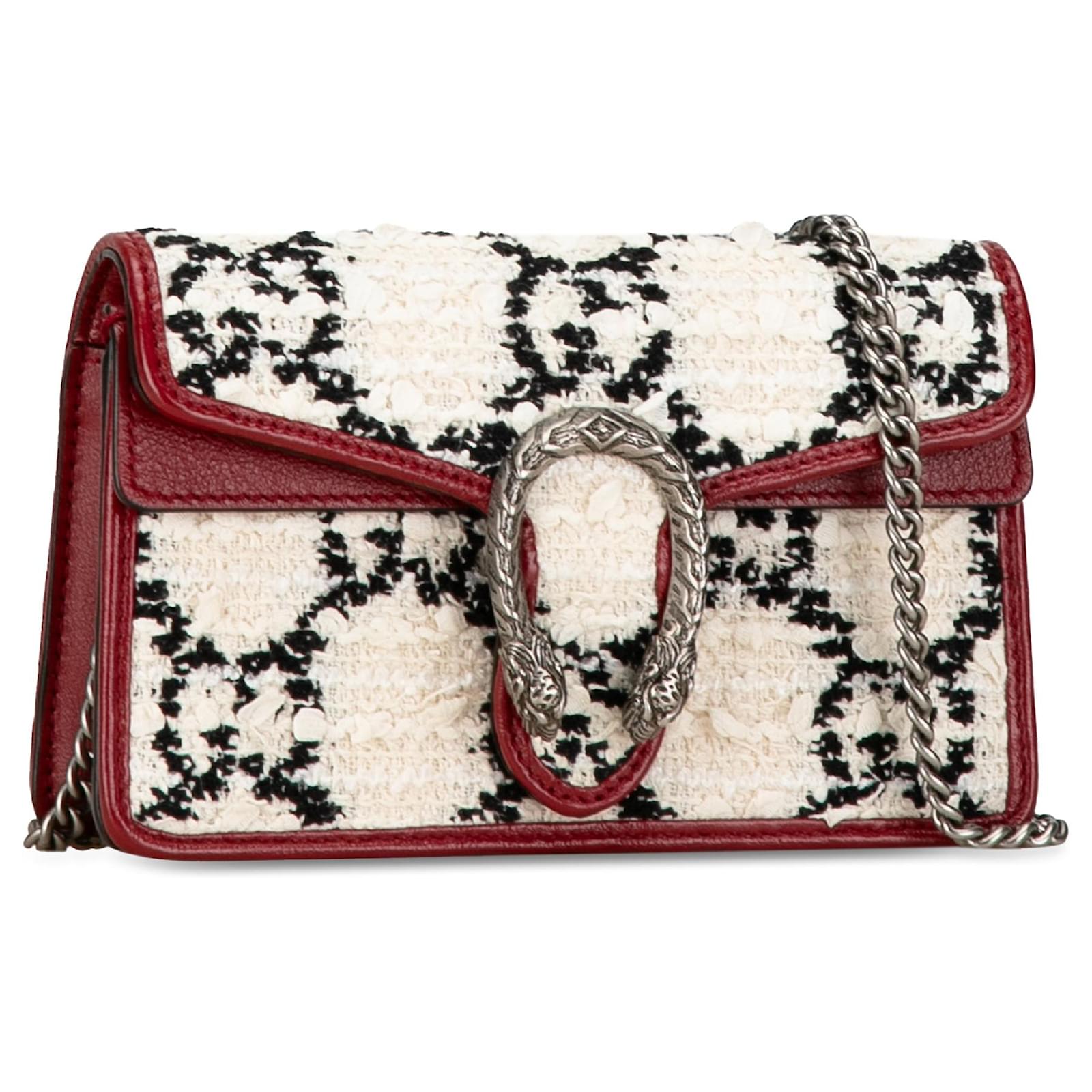 Red Gucci Super Mini GG Tweed Dionysus Crossbody Bag Leather ref ...