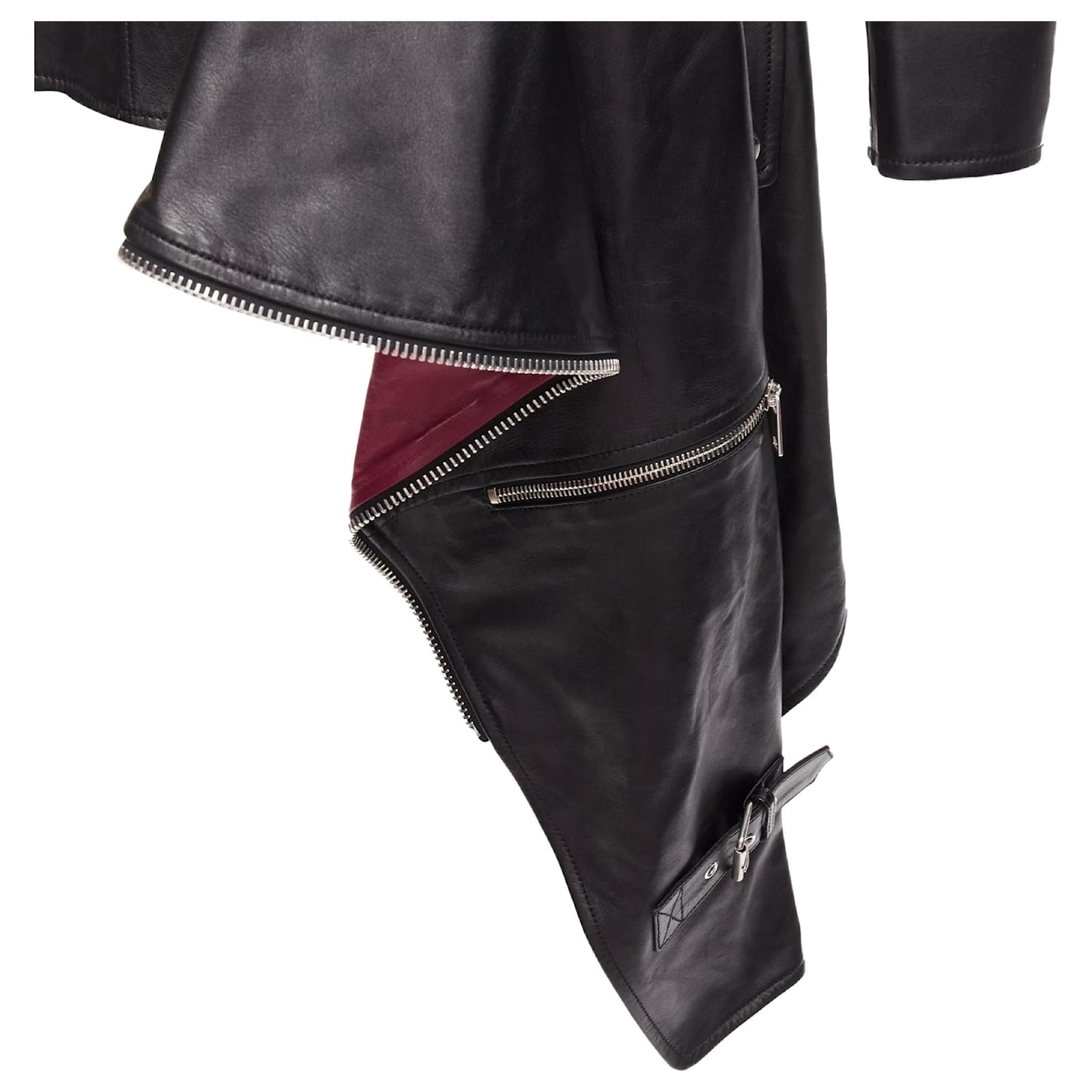 Alexander Mcqueen Runway Black Zip Asymmetric Hem Biker Jacket Leather ...