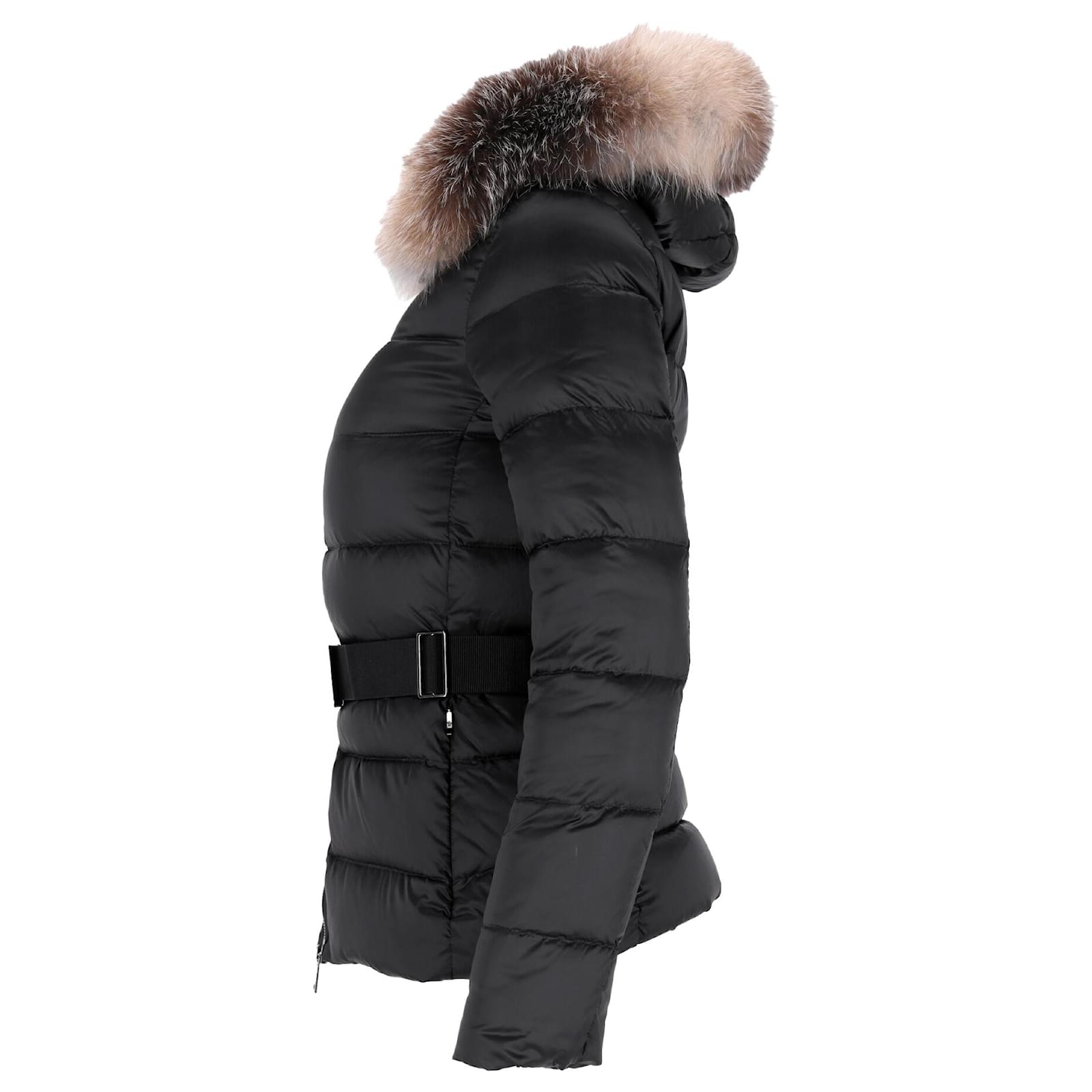 Moncler Tatie Quilted with Fur Trim Belted Down Jacket in Black (Sold ...