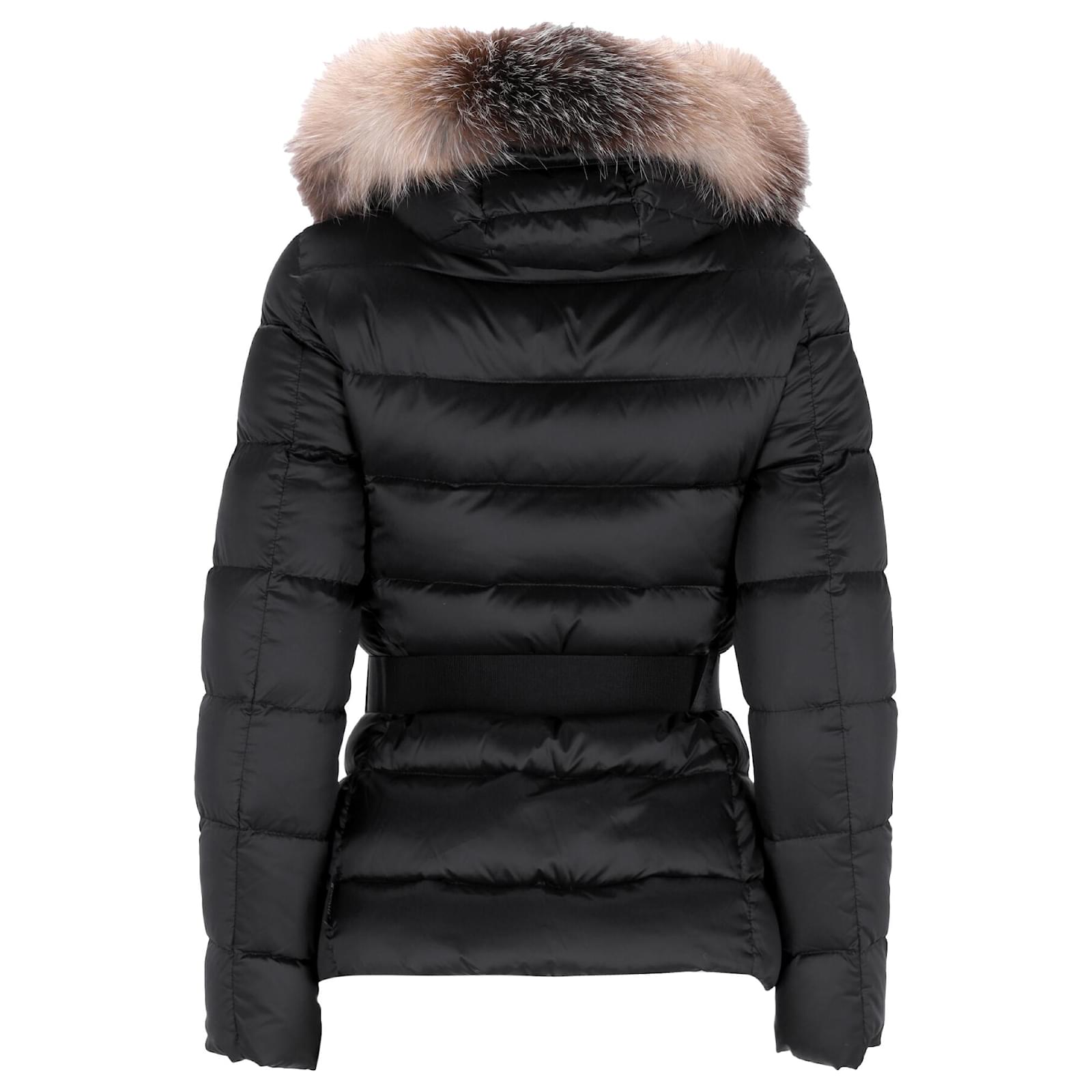 Moncler Tatie Quilted with Fur Trim Belted Down Jacket in Black (Sold ...