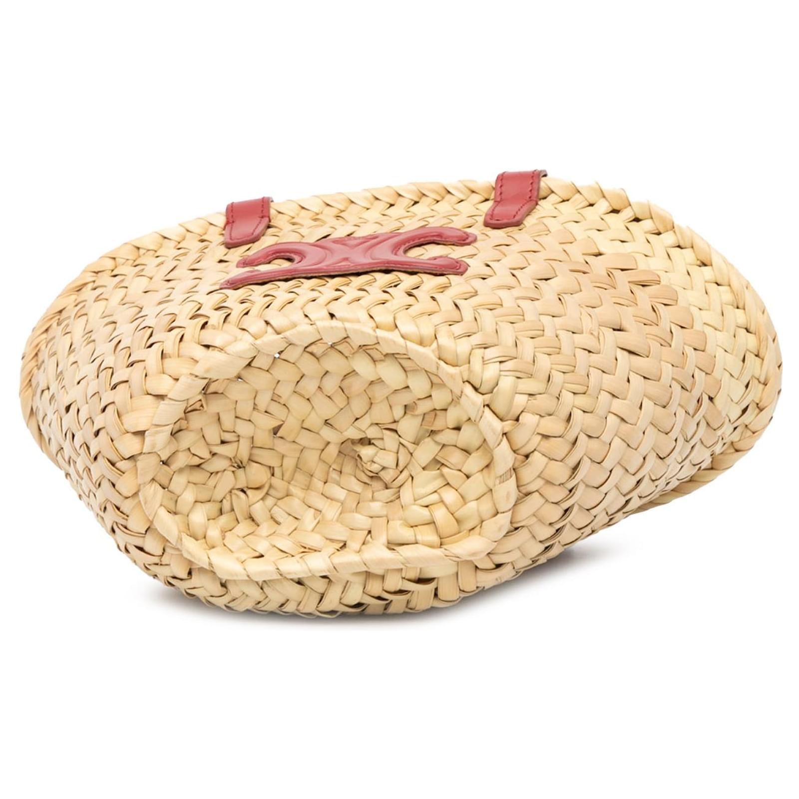 Céline Celine Brown Mini Triomphe Raffia Classic Panier Beige ref ...