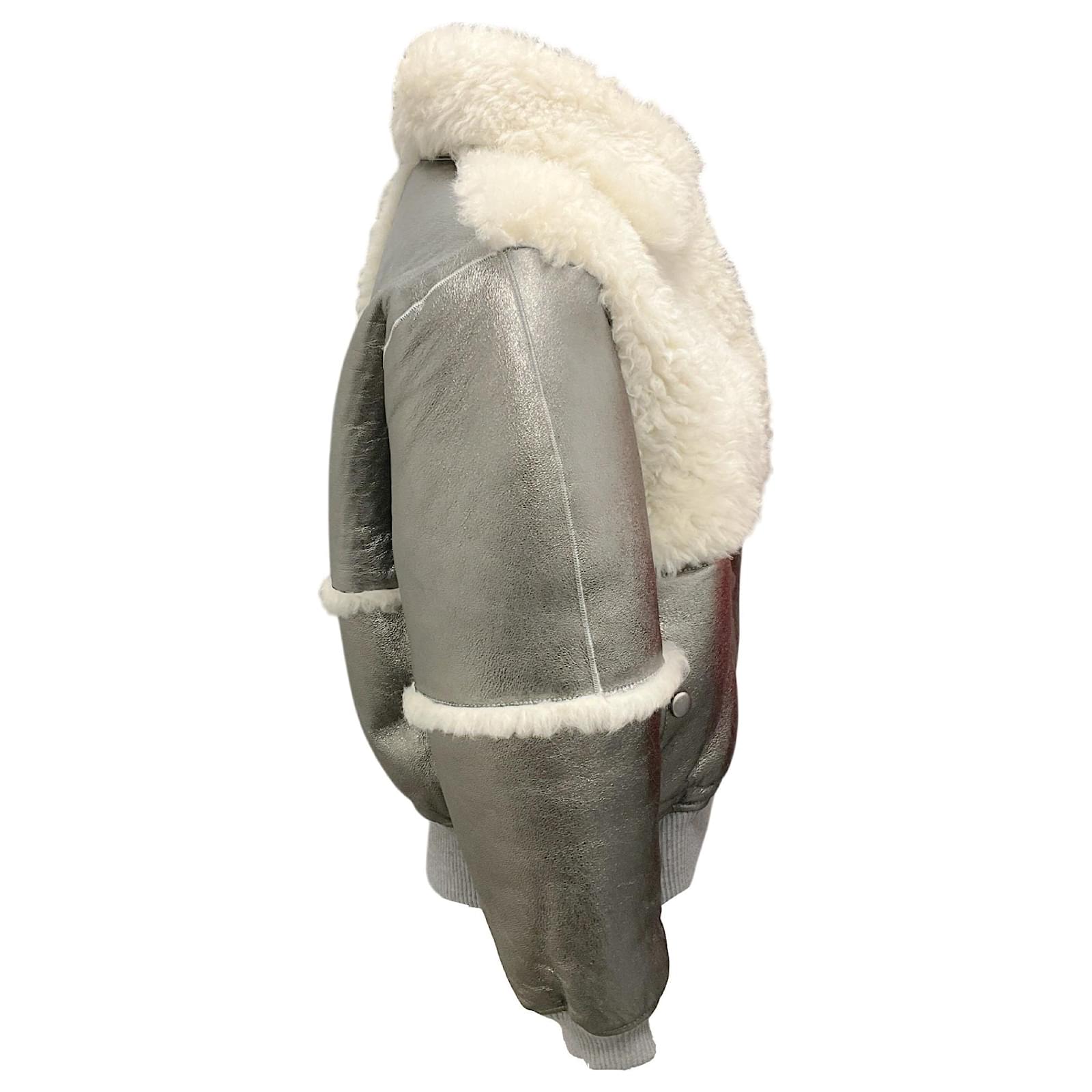 See by Chloé See By Chloe Silver Metallic Shearling Bomber Jacket ...