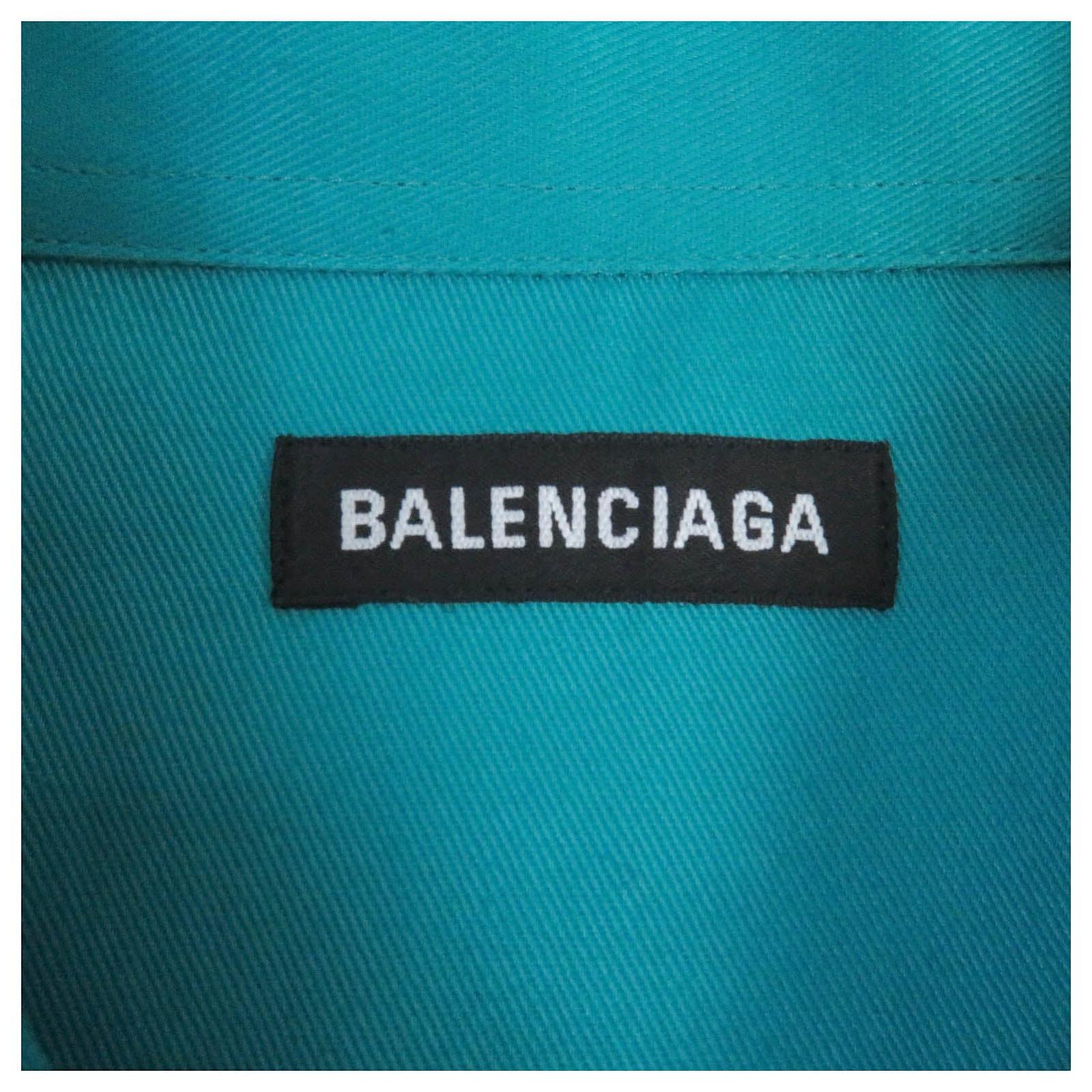 Balenciaga BB Logo Oversized Work Shirt Turquoise Cotton ref.1706607 ...