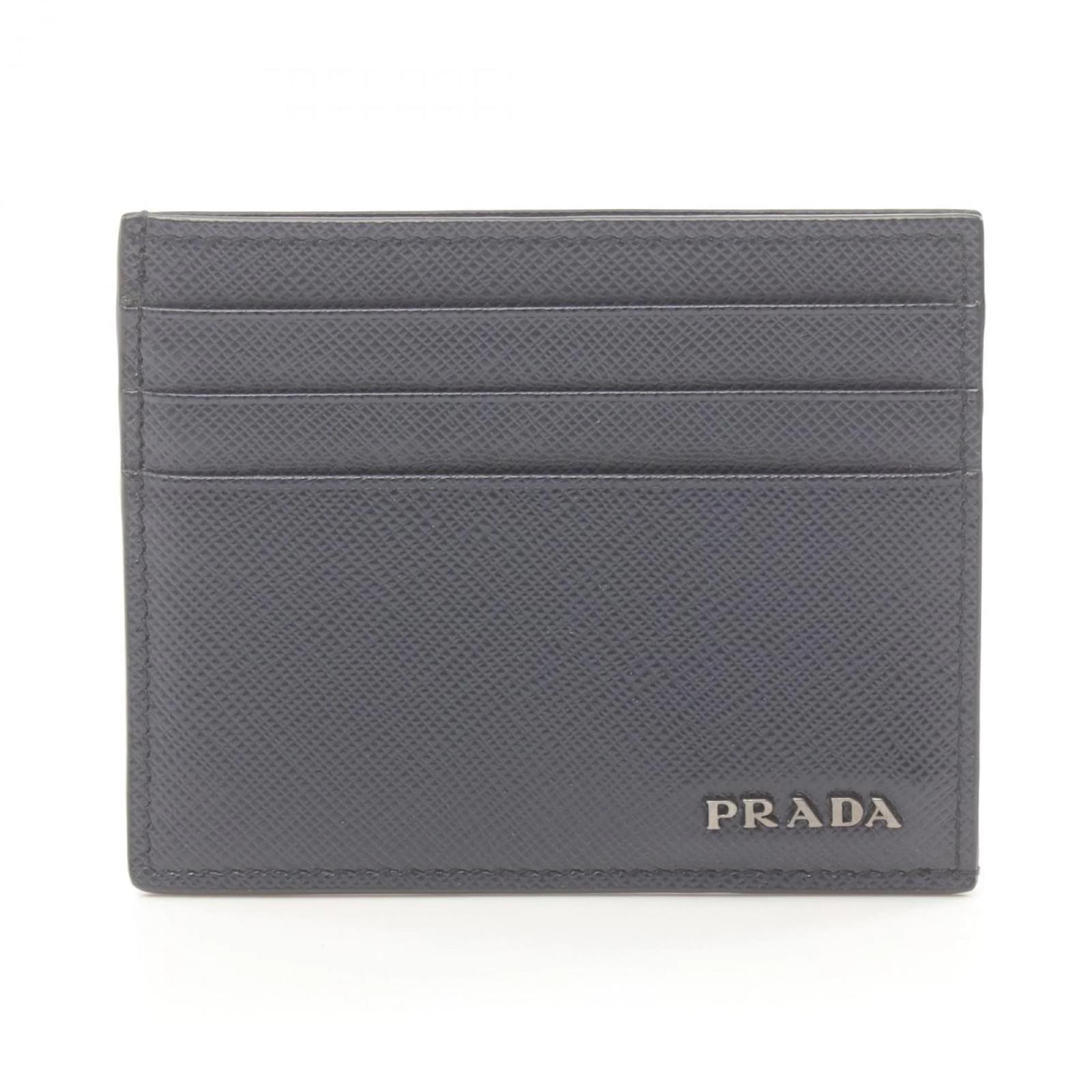 Prada Saffiano Leather Business Card Case Black Navy blue ref.1707997 ...