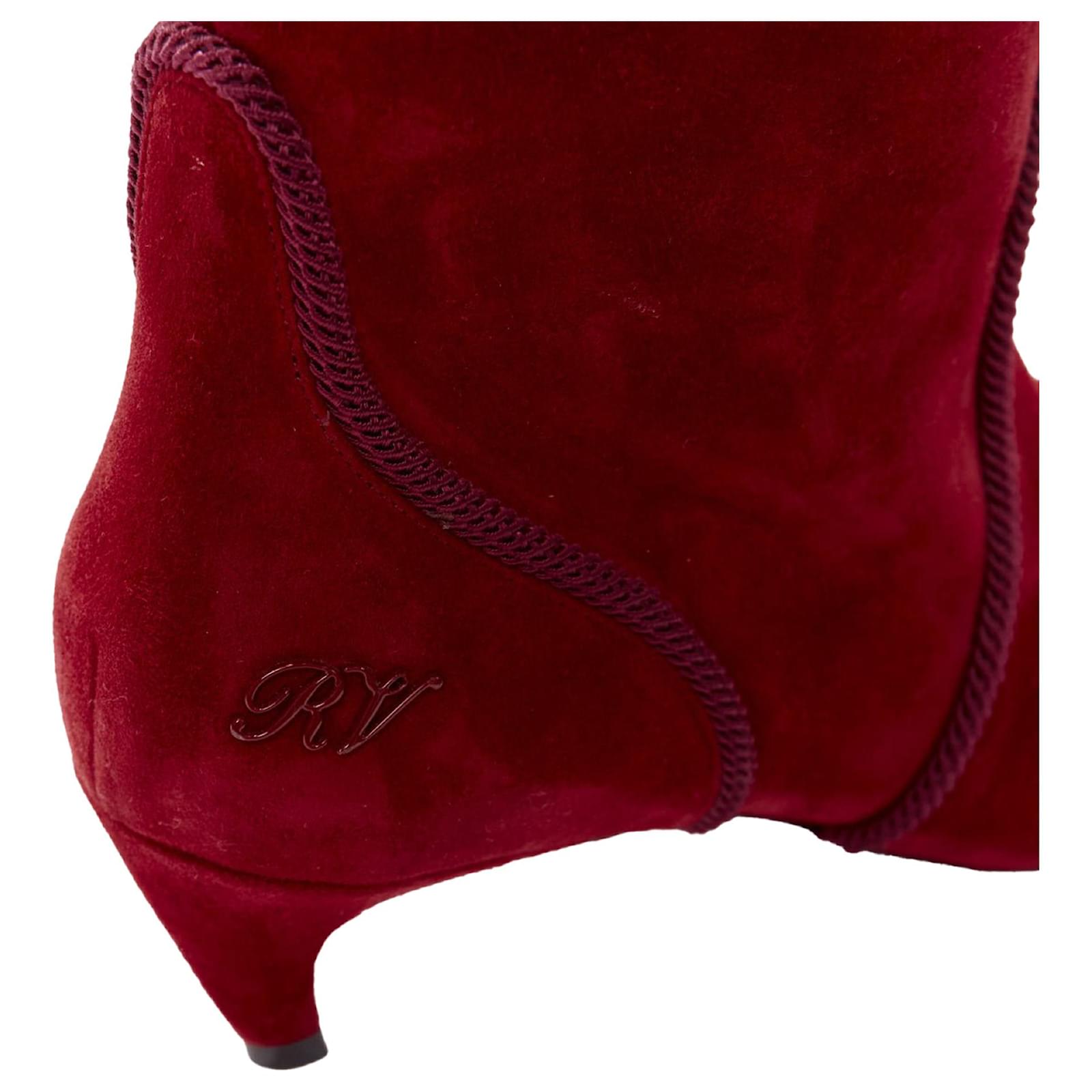 Roger Vivier suede piping RV charm kitten heel cowboy boot Red ref ...