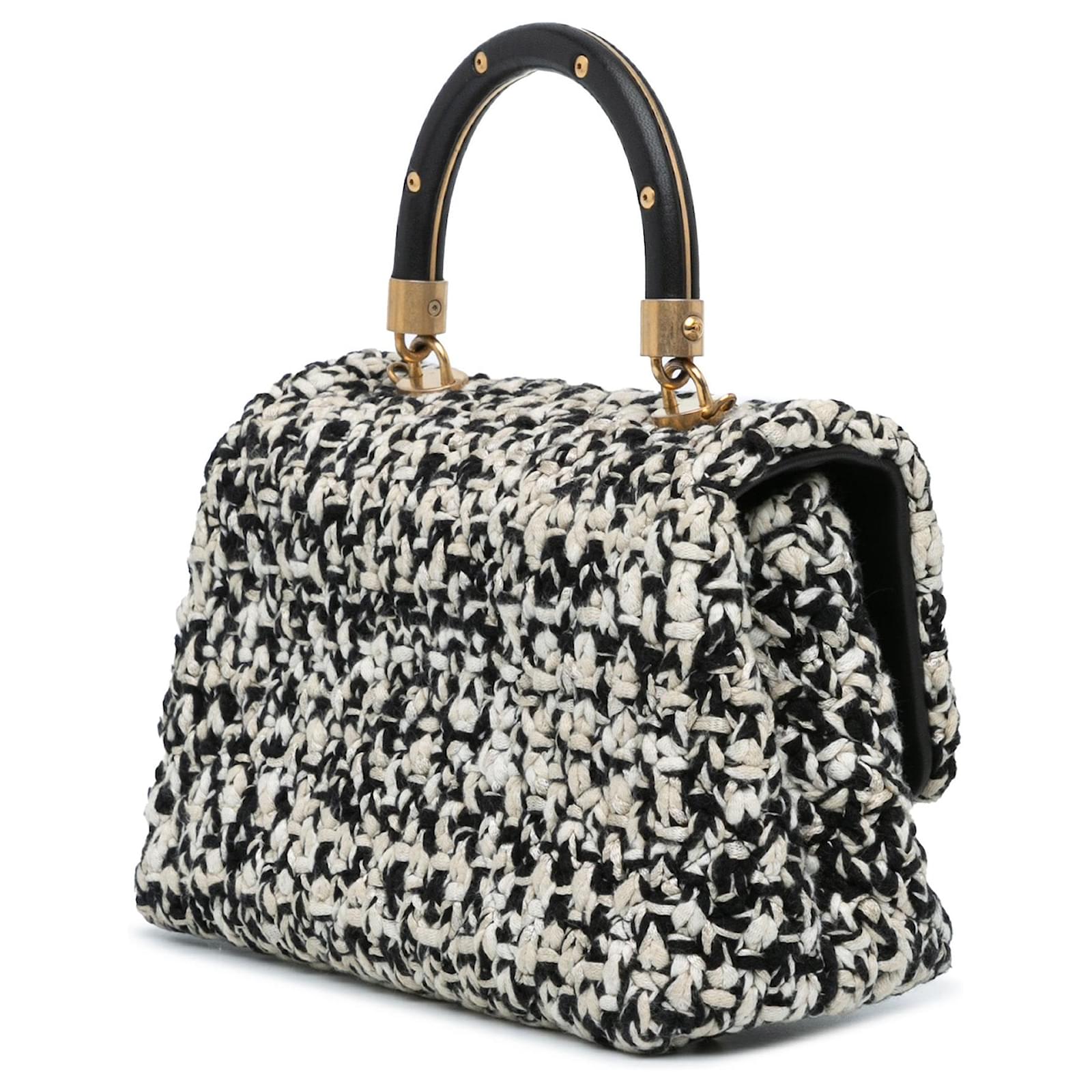 Coco Handle Black Chanel Mini Tweed Coco Top Handle Satchel Leather ref ...