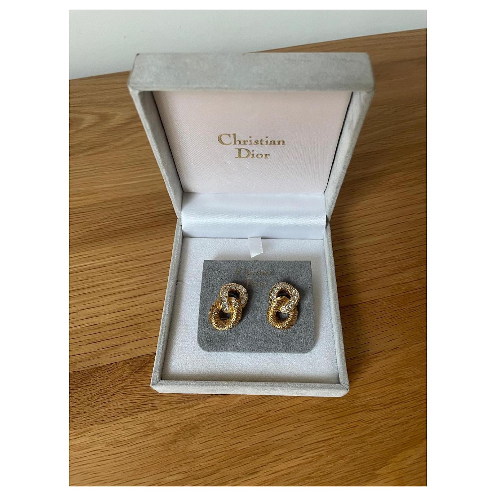 Vintage Christian Dior earrings in gold-plated and rhinestones Golden ...