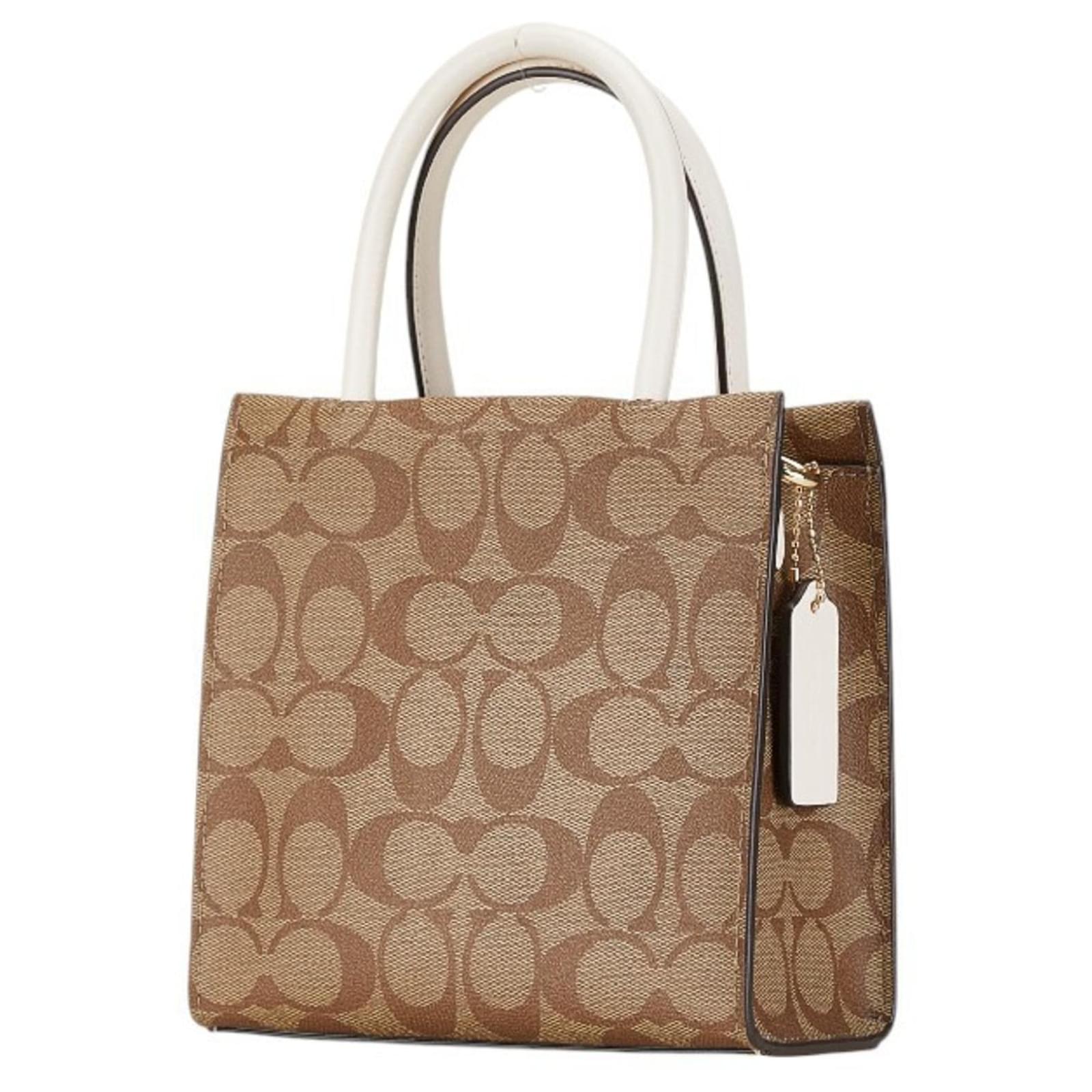 Coach Carry Crossbody Signature Handbag Brown White Leather Plastic ref ...