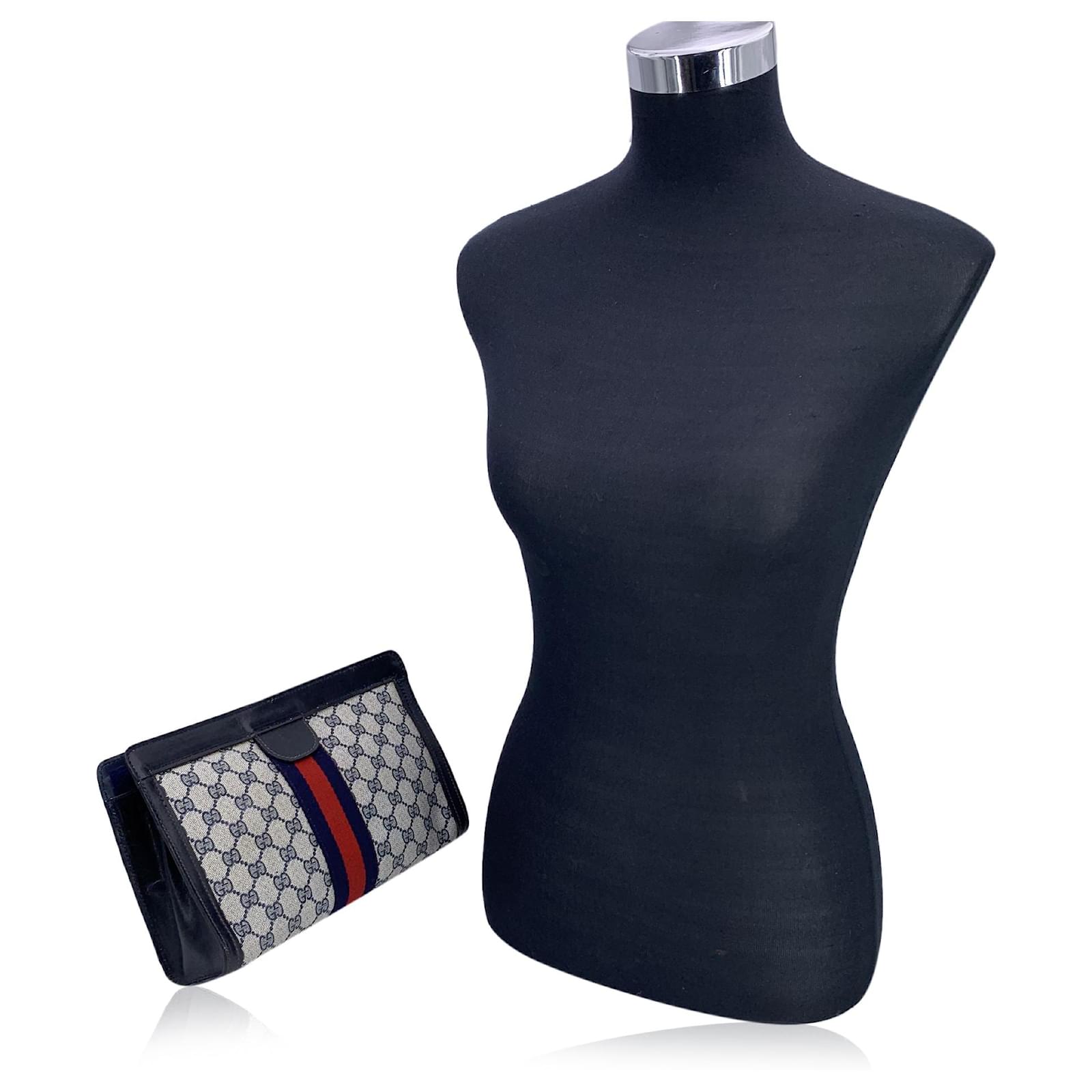 Ophidia Gucci Vintage Blue Monogram Canvas Cosmetic Bag Clutch Stripes ...