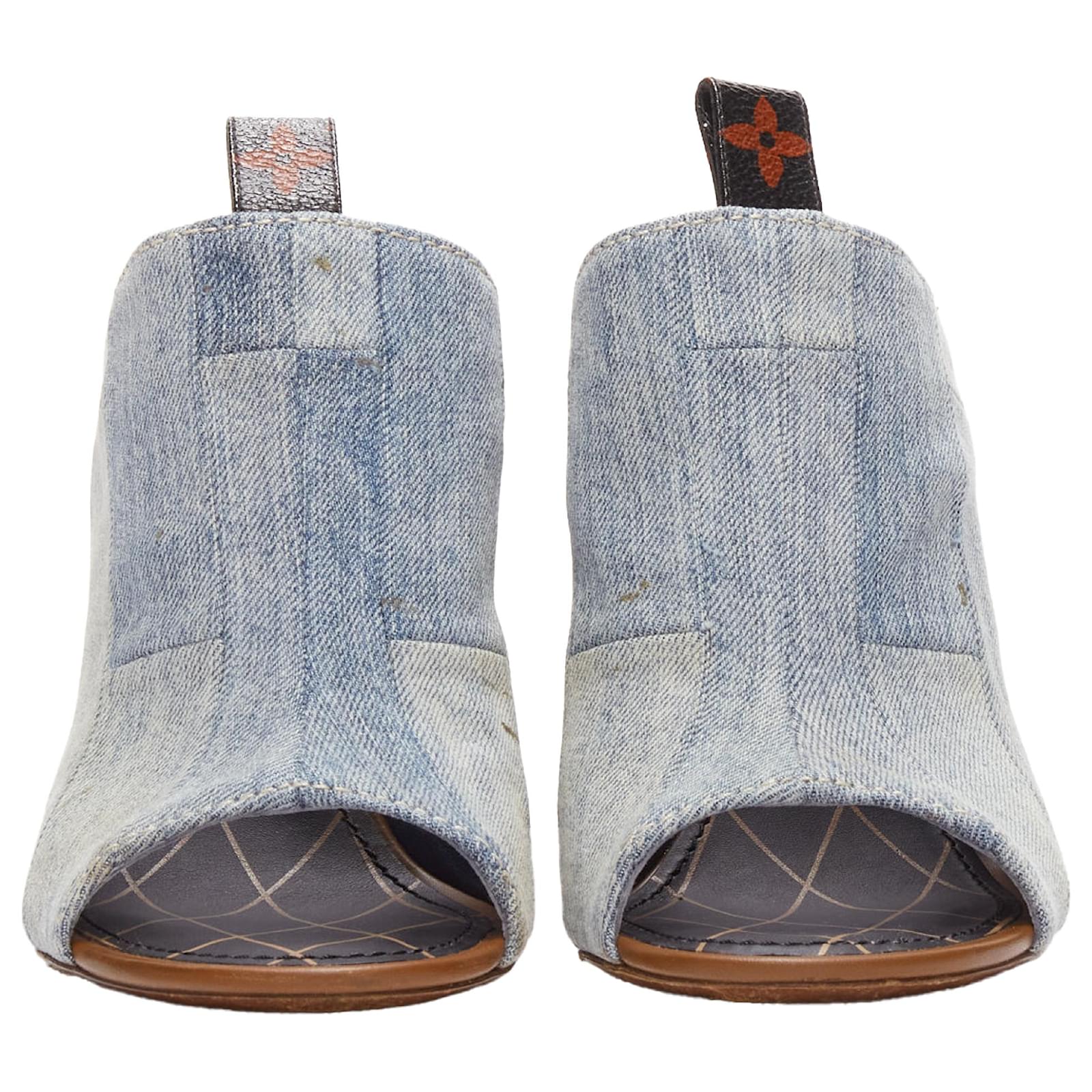 Louis Vuitton LV flower heel denim patchwork mules Brown ref.1734075 ...
