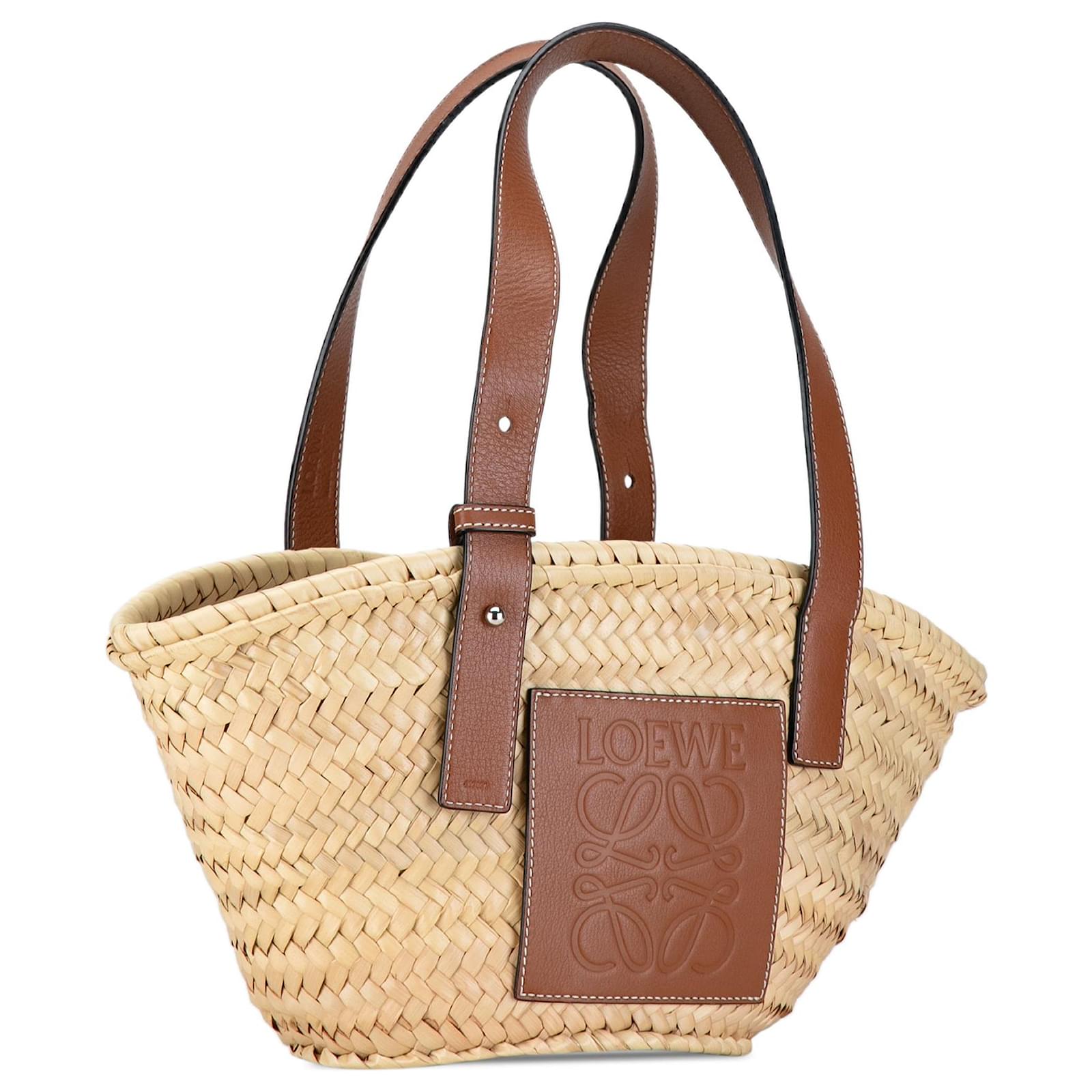 Beige LOEWE Small Raffia Basket Tote Leather ref.1735189 - Joli Closet