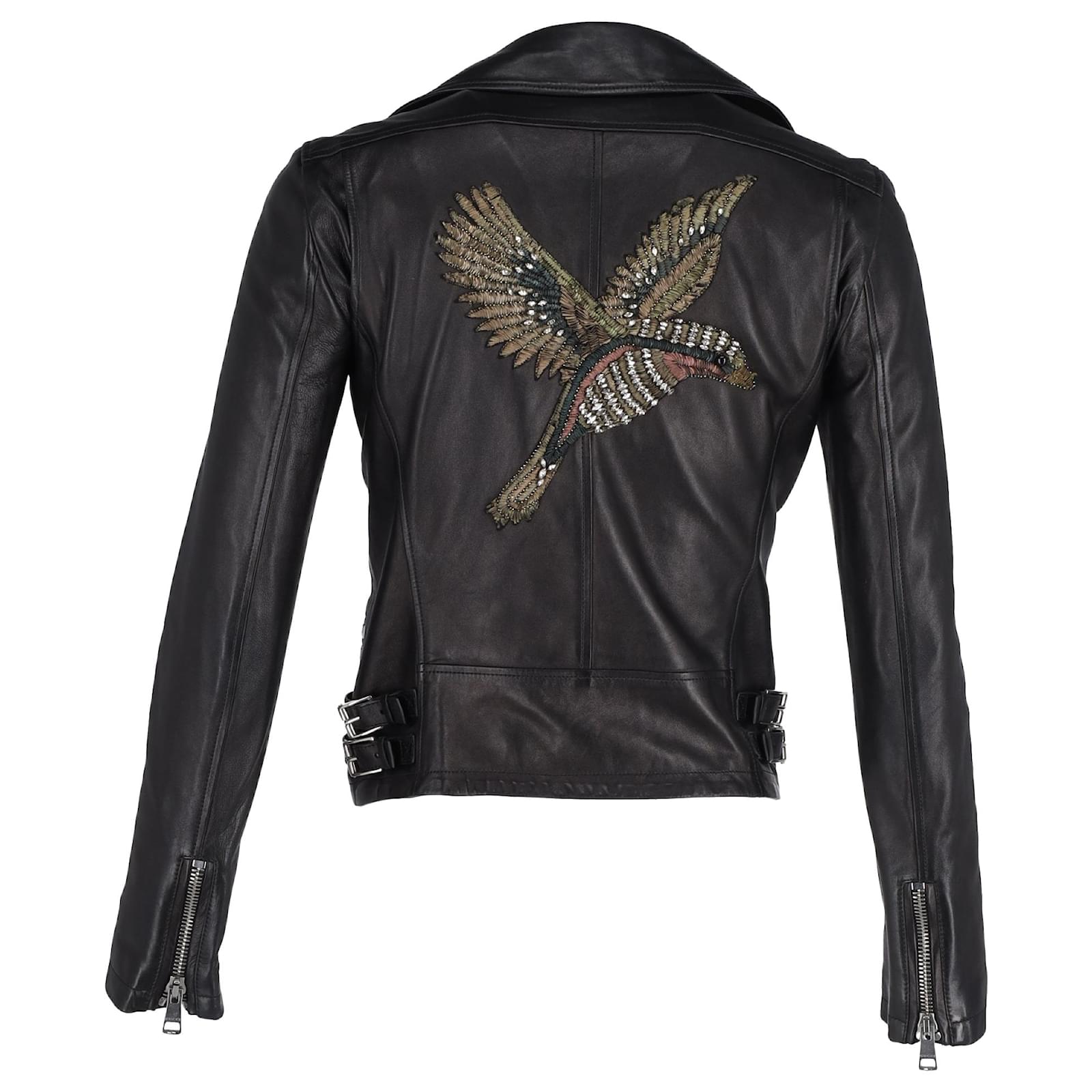 Gucci Bird-Embroidered Biker Jacket in Black Leather ref.1737845 - Joli ...