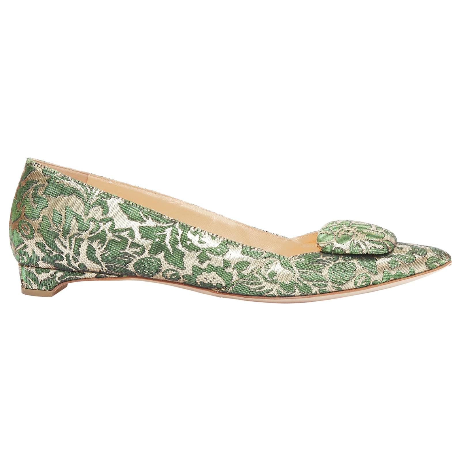 Rupert Sanderson Aga brocade embellished pointy flats Green Cotton ref ...